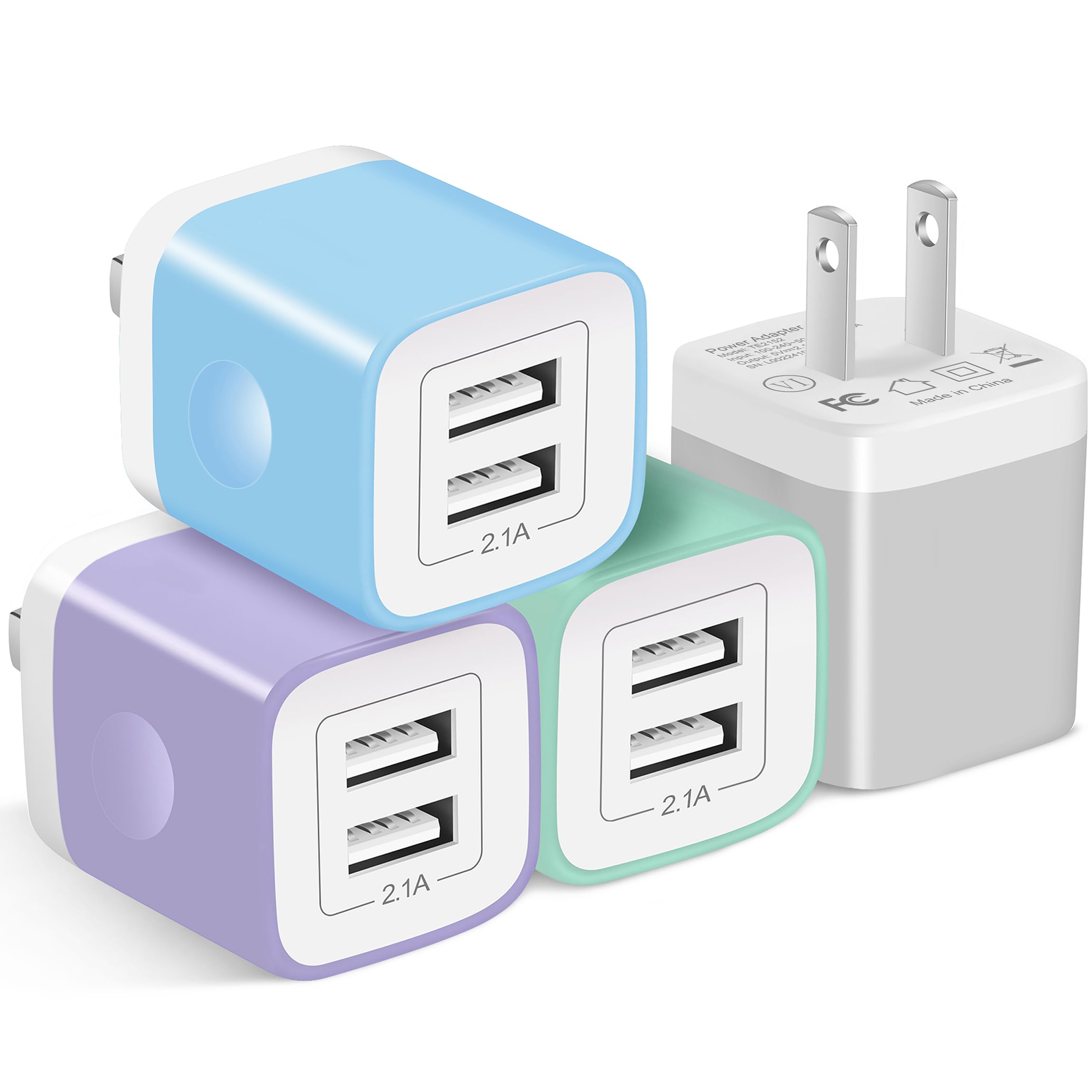 X-EDITION Wall Charger, 4-Pack 2.1A Dual Port Wall Plug Power Adapter ...