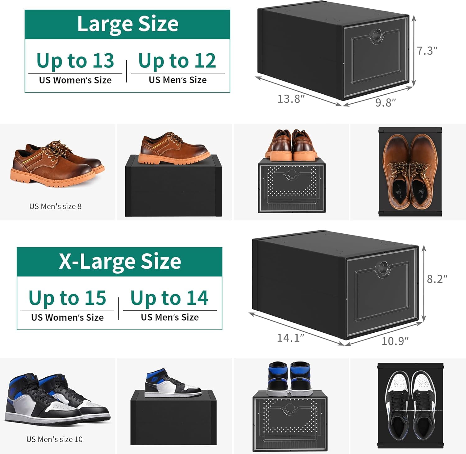 X-Large 12 Pack Shoe Storage Box Fit up to US Size 15, Stackable Shoe ...
