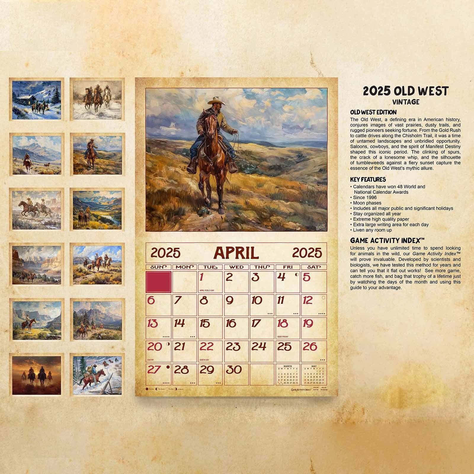 X-Large 2025 Vintage Old West Calendar - 14x22 Classic Retro Design for ...