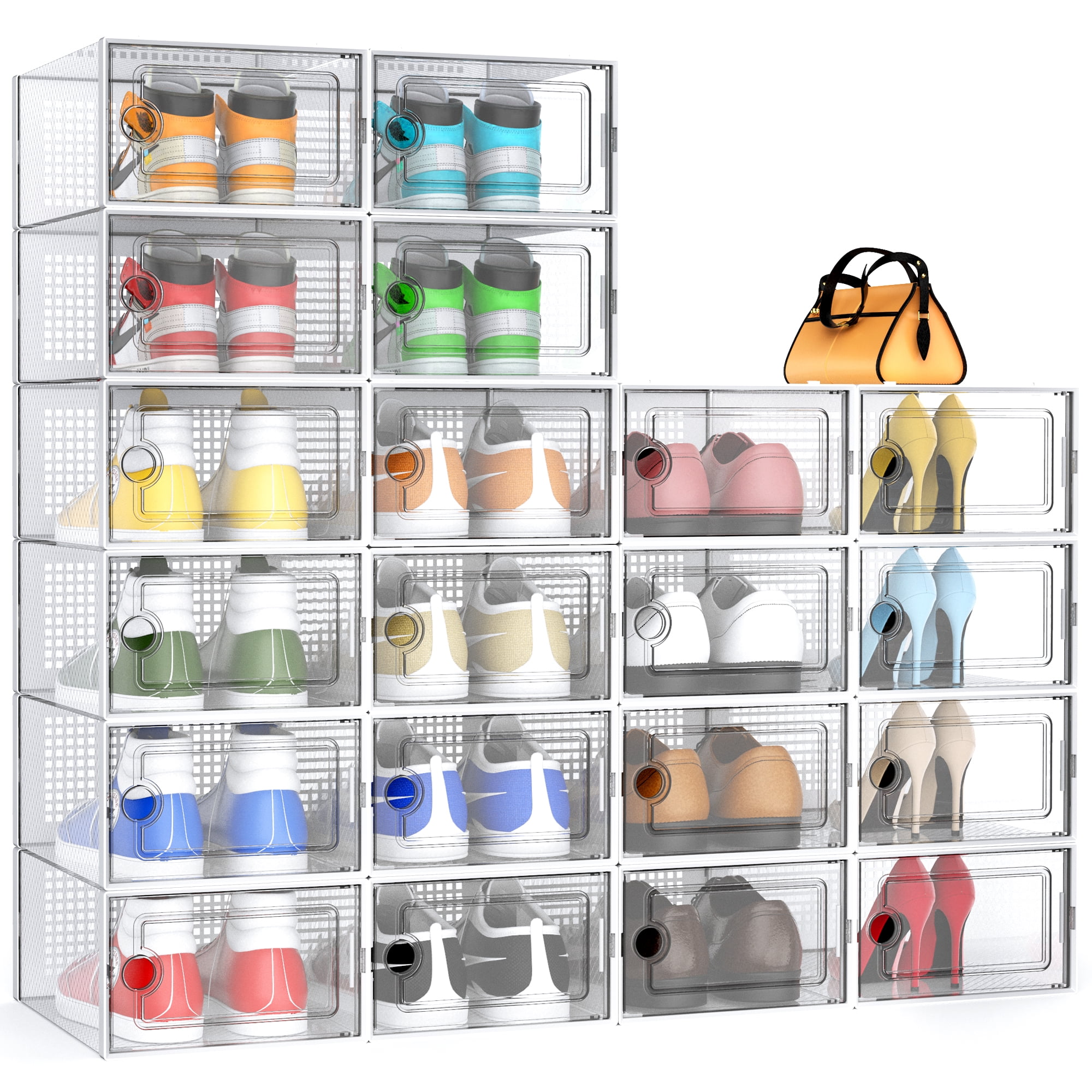X-Large 20 Pack Clear Stackable Plastic Shoe Organizers, Sneaker Bin ...