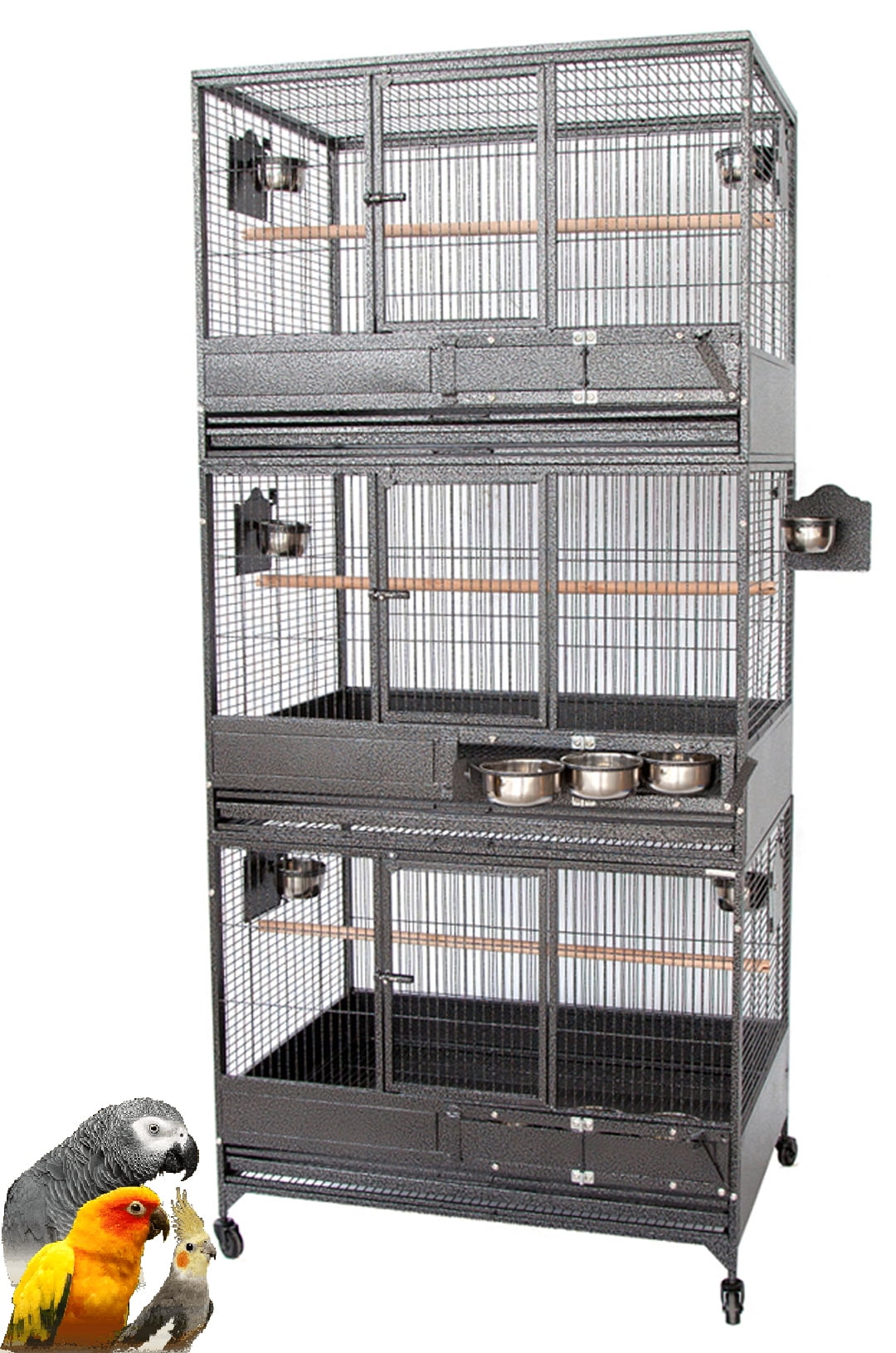 X-Large Durable Wrought Iron Triple Stackers Breeder Bird Parrot Cage 1 ...