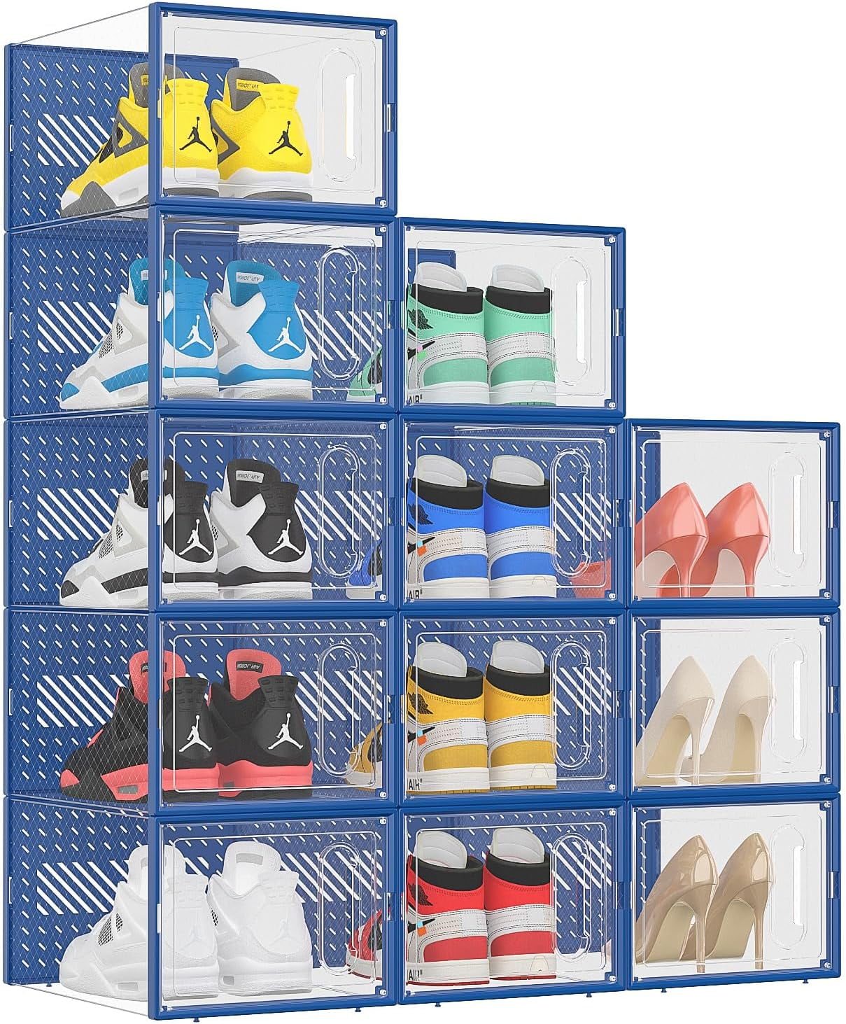 X-Large Shoe Organizer with Magnetic Door, 12 Pack Clear Plastic ...