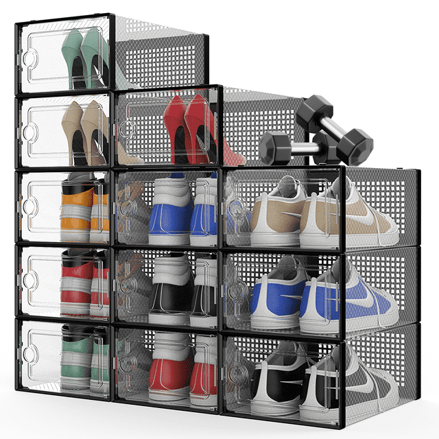 Jakmean X-Large Organized Plastic Shoe Storage Box, Stackable Shoe Rack ...