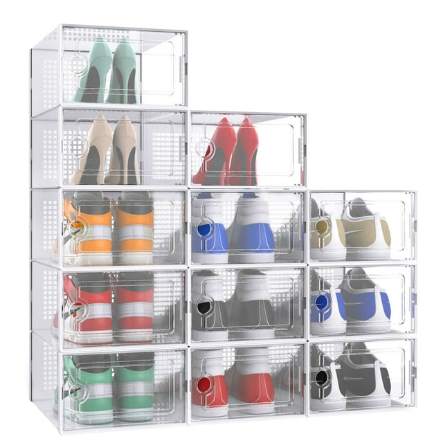 Free Shipping! X-Large Shoe Storage Boxes,12 Pack Shoe Storage Organizer,Clear Stackable Shoe ...
