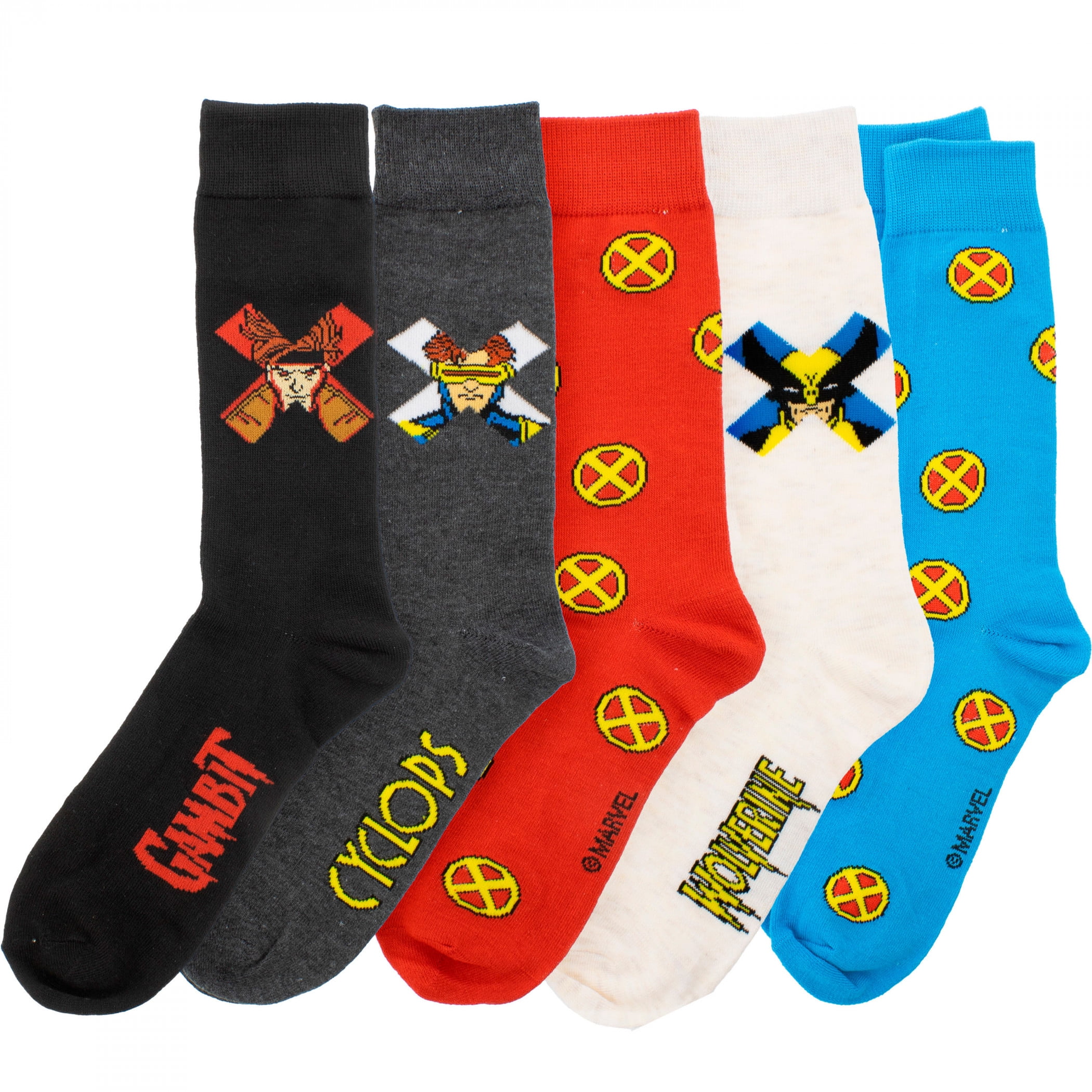 X-Men Characters and Logos 5-Pair Pack of Crew Socks - Walmart.com