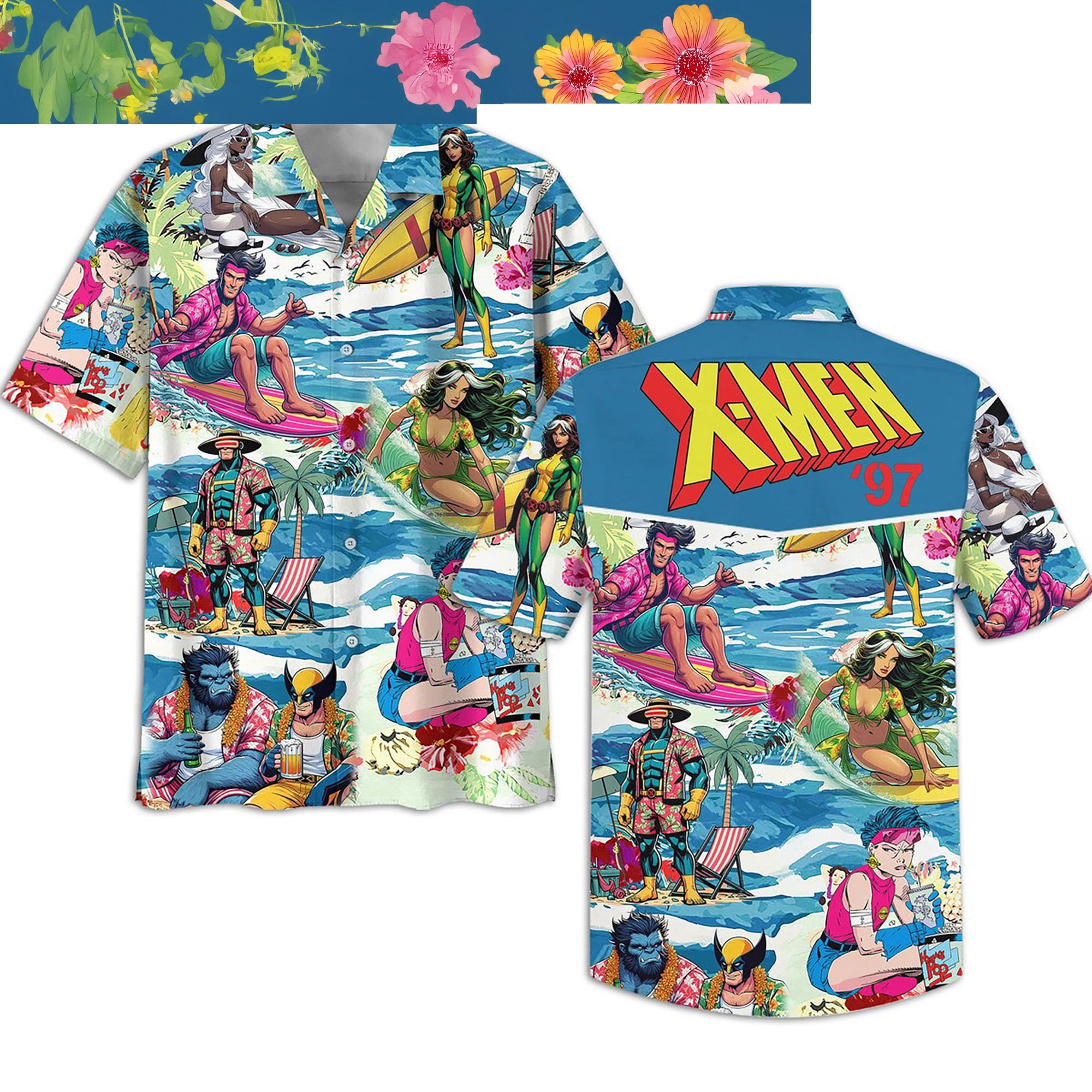 X Men Cyclops Wolverine Jane Storm Surfing Hawaiian Shirts - Walmart.com