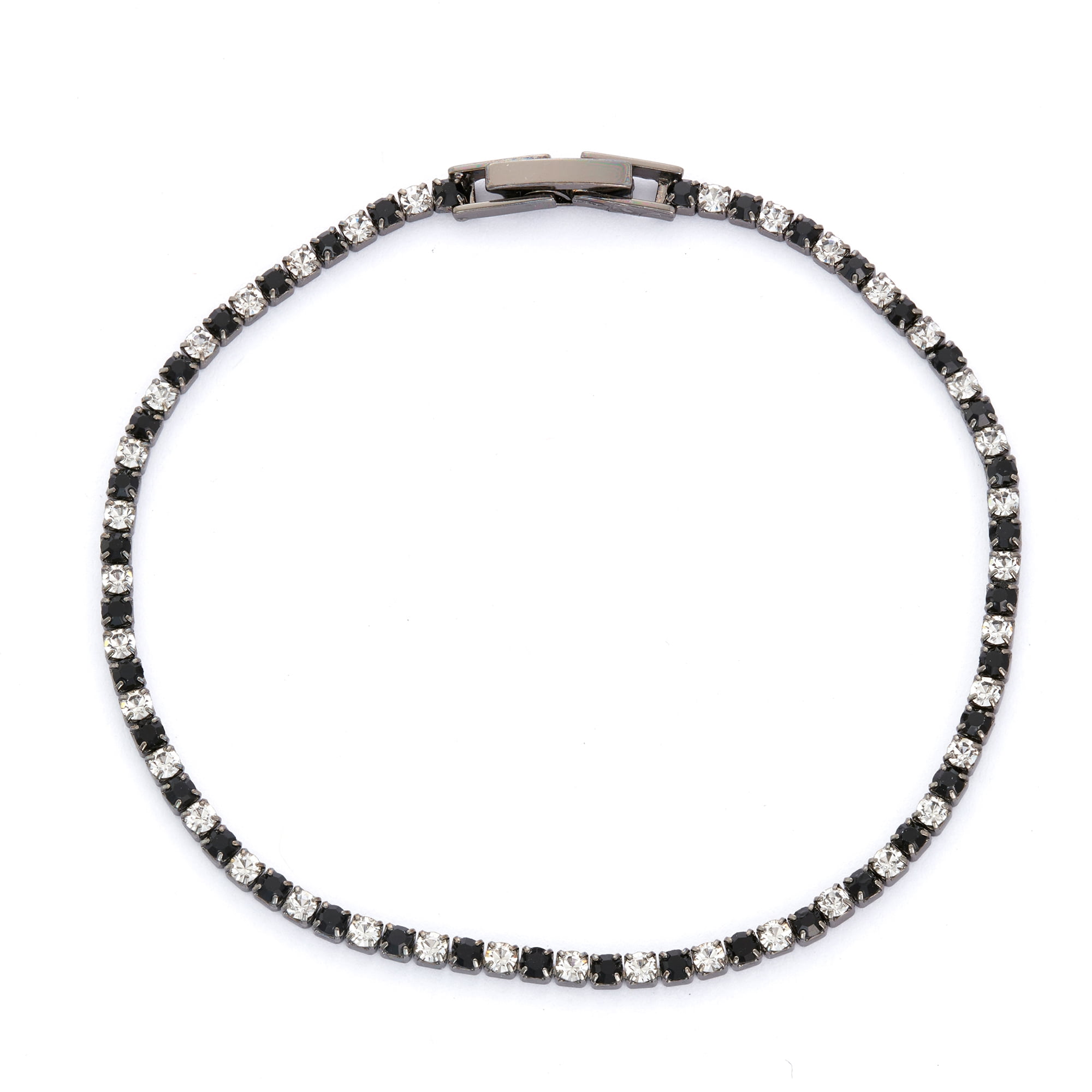 X & O Black Rhodium Plated Crystal Single Row Bracelet in Jet and White ...