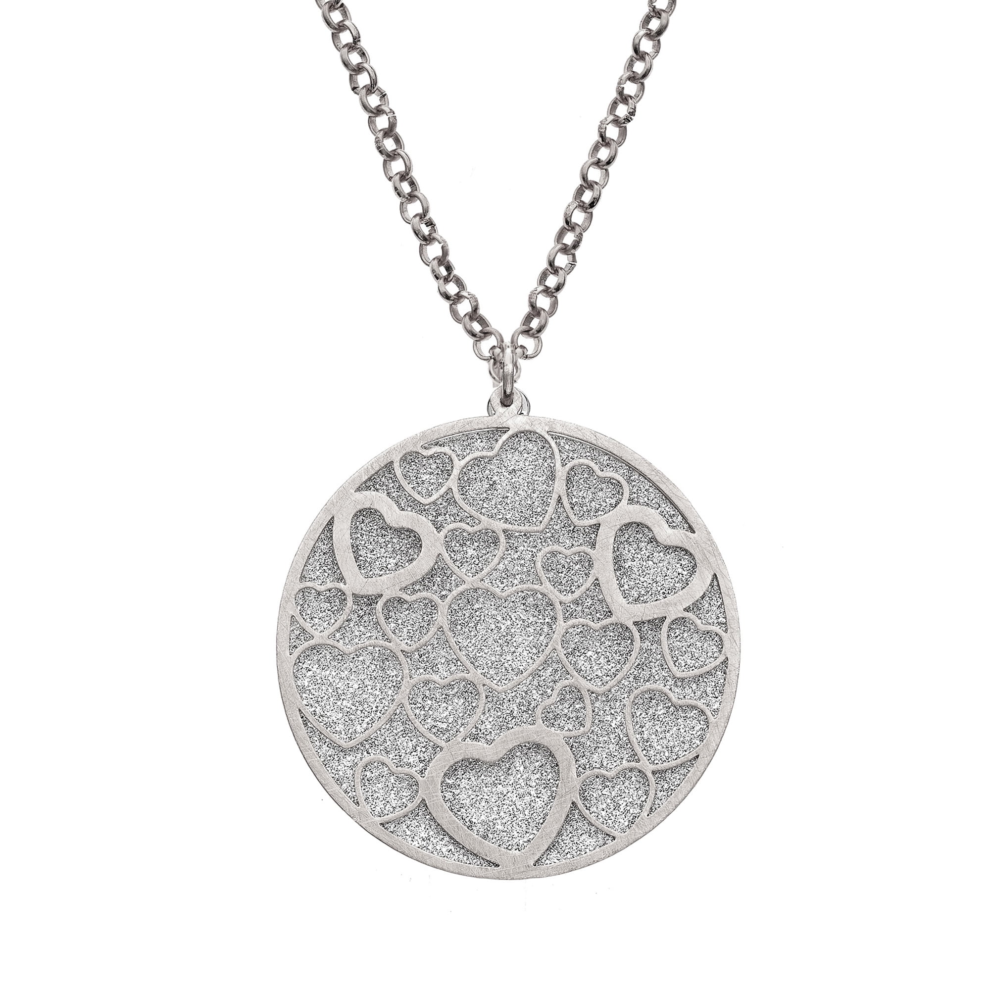 X & O Silver Tone Metal and Crystalized Backing Bi-Level Heart Etched ...