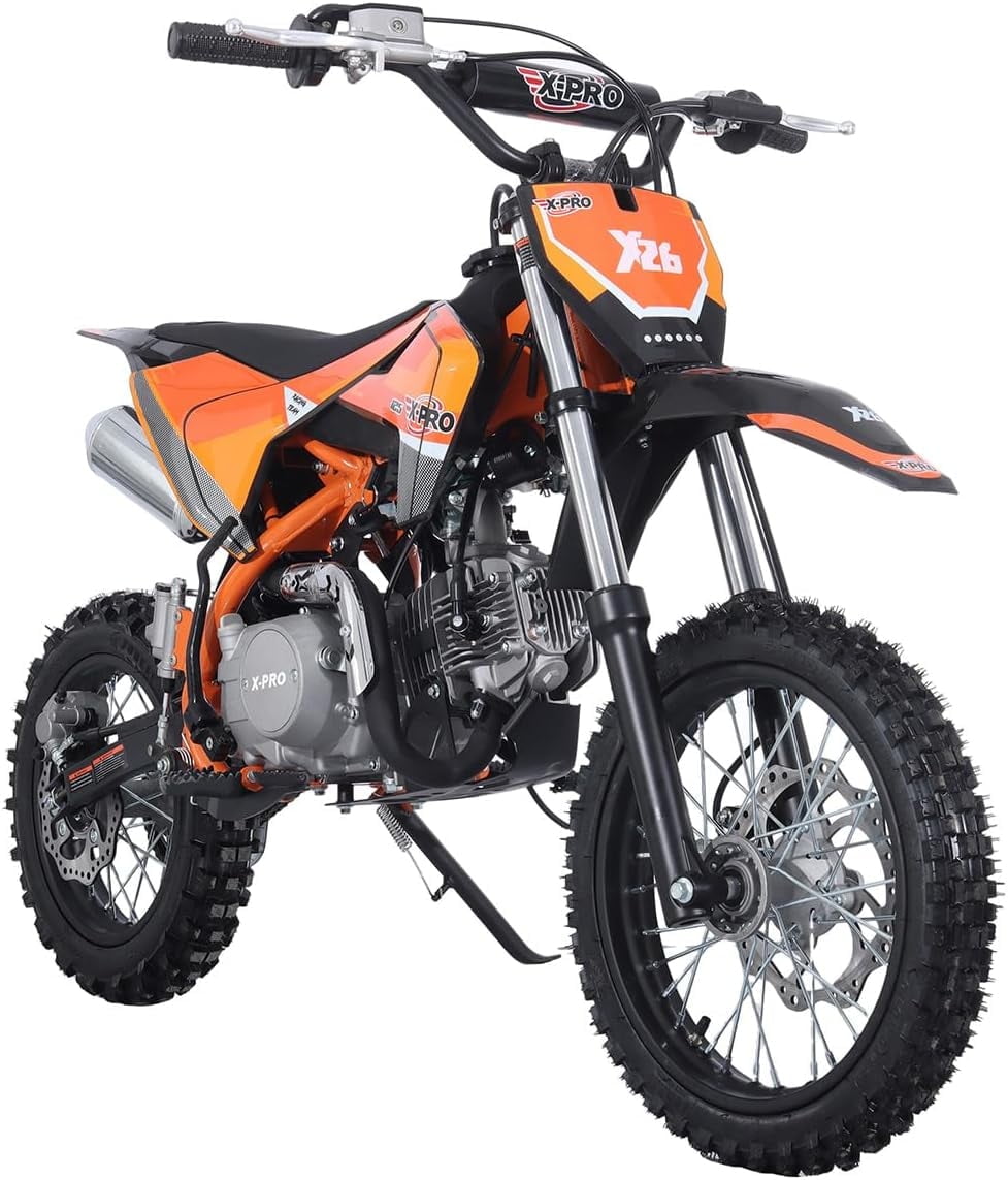 "X-Pro 125cc Gas Dirt Bike, 4-Speed Manual Transmission, Kick Start, 14""/12"" Tires, Motorcycle ...