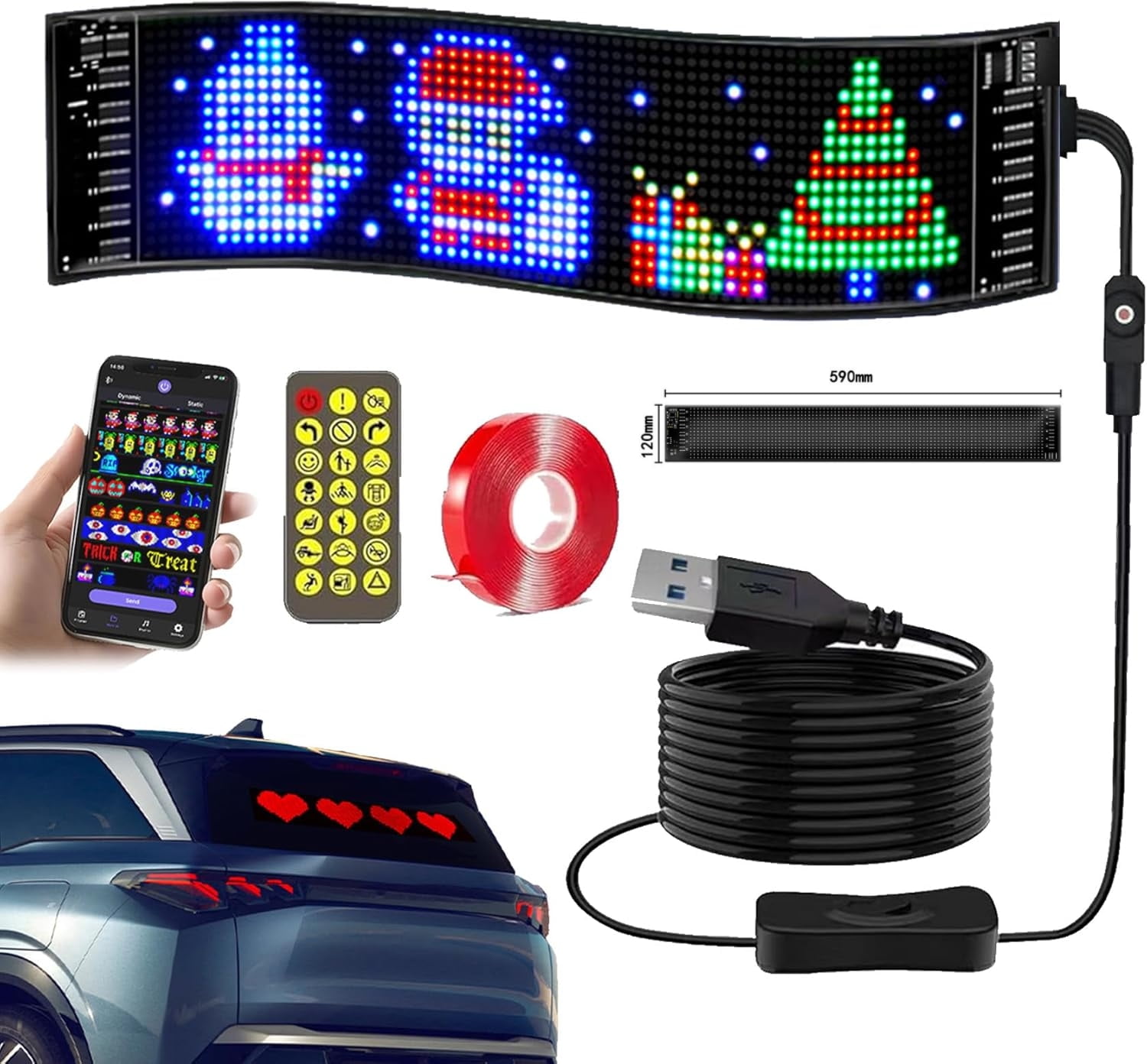 X – Programmable Car LED Display with Smart Remote Control, Glow Panel ...