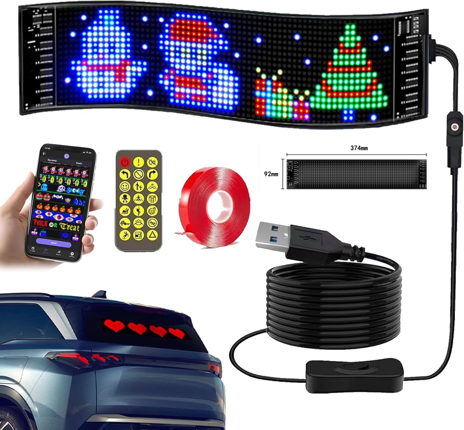 X – Programmable Car LED Display with Smart Remote Control, Glow Panel ...