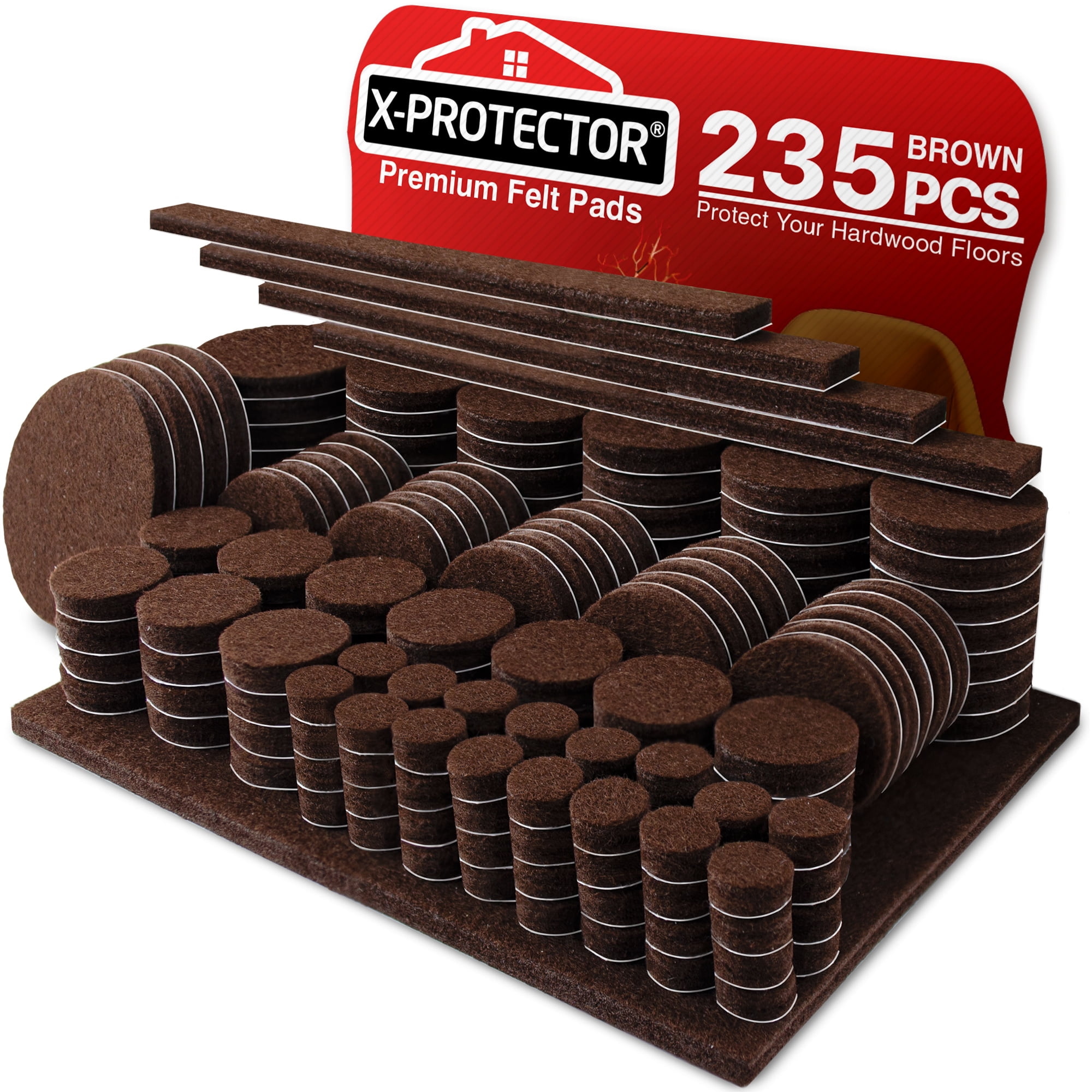X-Protector Felt Furniture Pads - 235 Pcs Brown - Felt Pads for ...