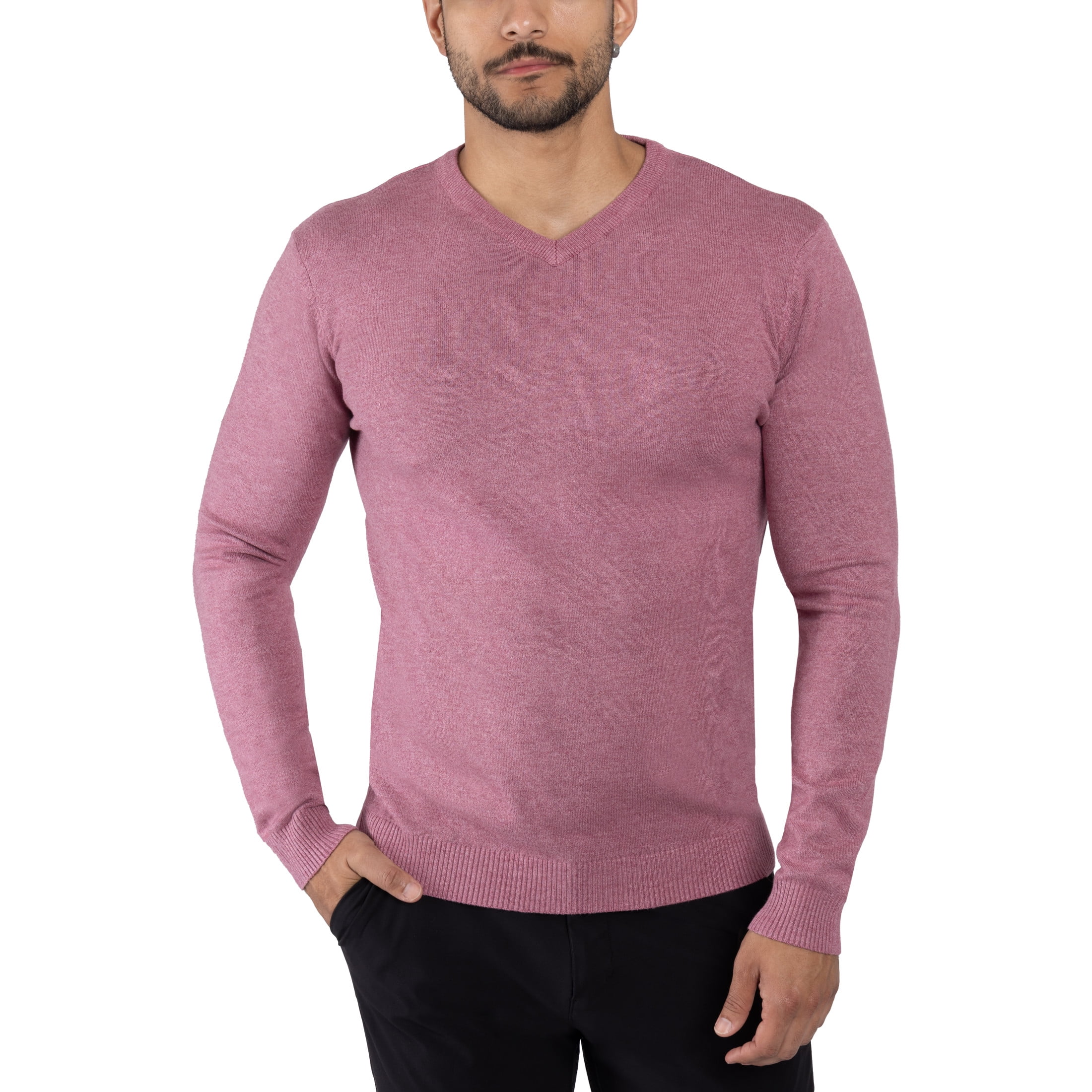 X RAY JEANS Mens Basic V-Neck Sweater Pullover, Heather Raspberry, S ...