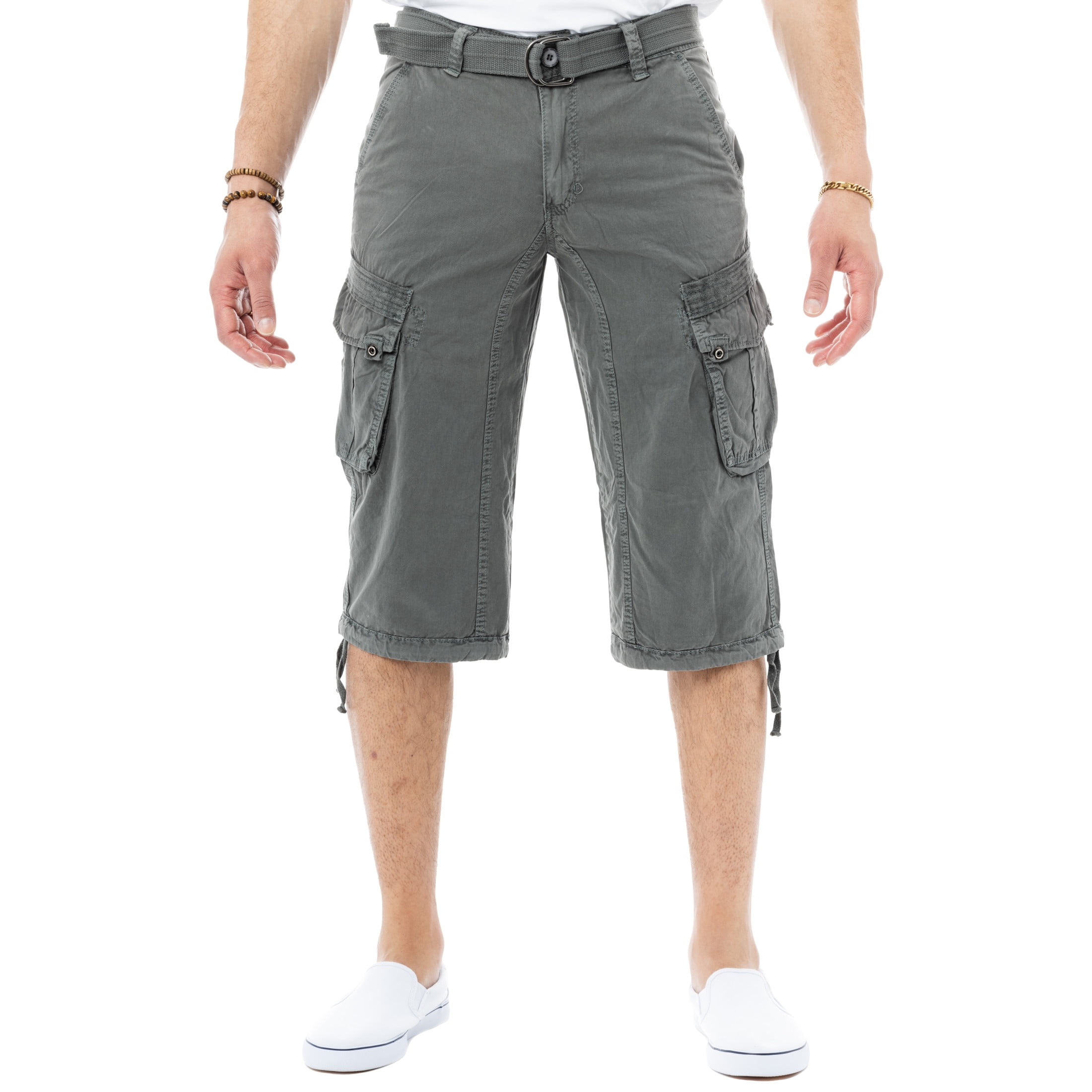 X RAY JEANS Mens Belted 18" Inseam Below Knee Long Cargo Shorts, Grey ...