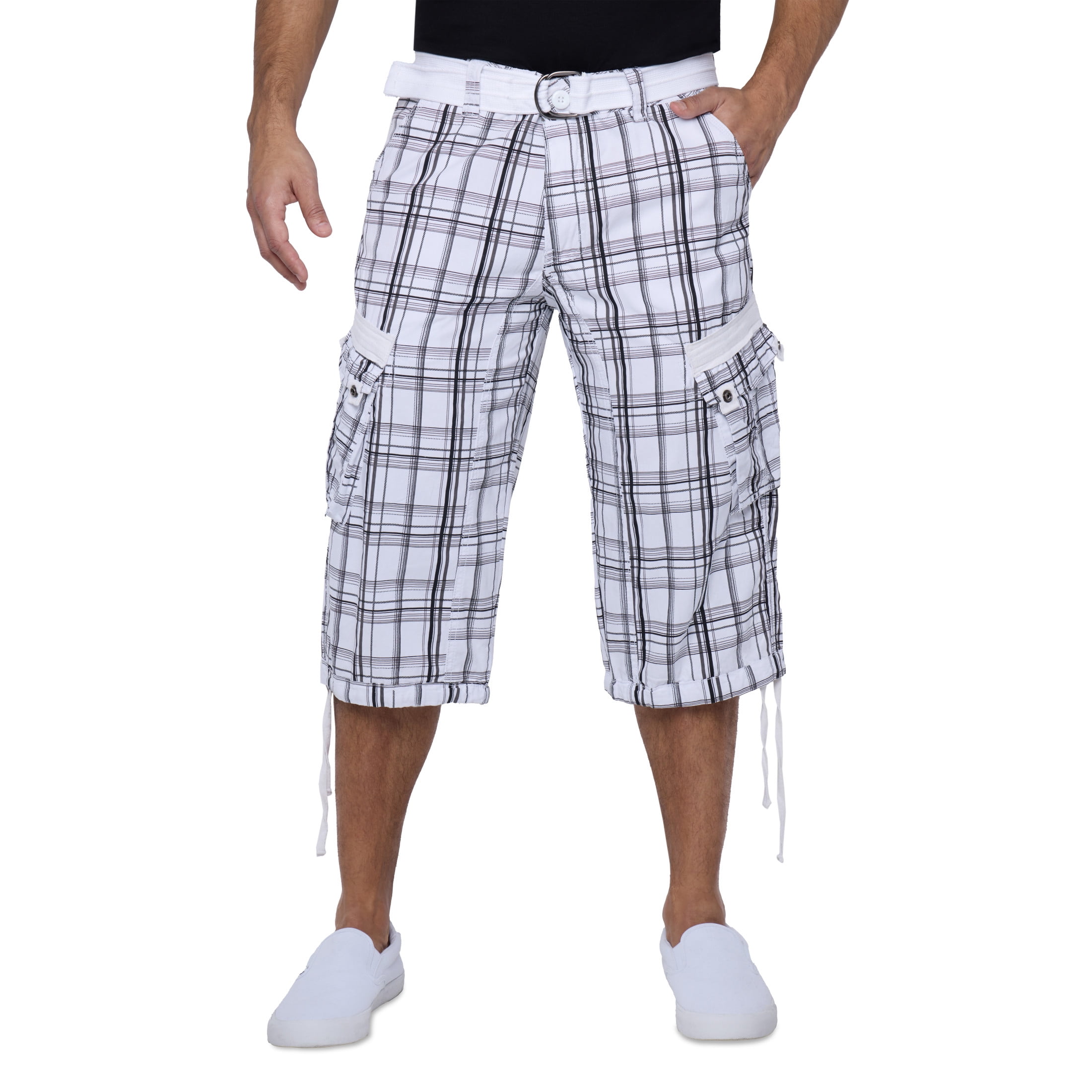 X RAY JEANS Mens Belted 18" Inseam Below Knee Long Cargo Shorts, Plaid ...