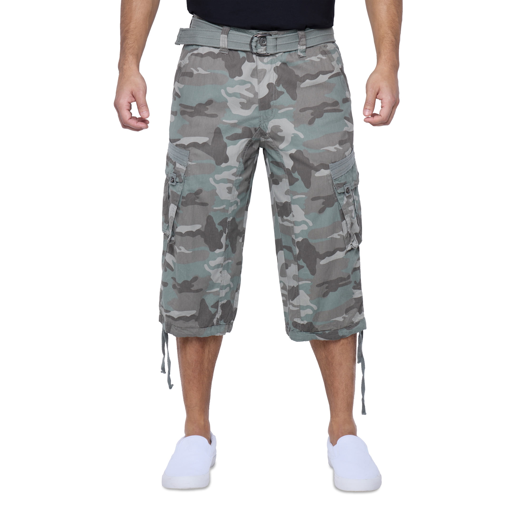 X RAY JEANS Mens Belted 18" Inseam Below Knee Long Cargo Shorts, Sage ...