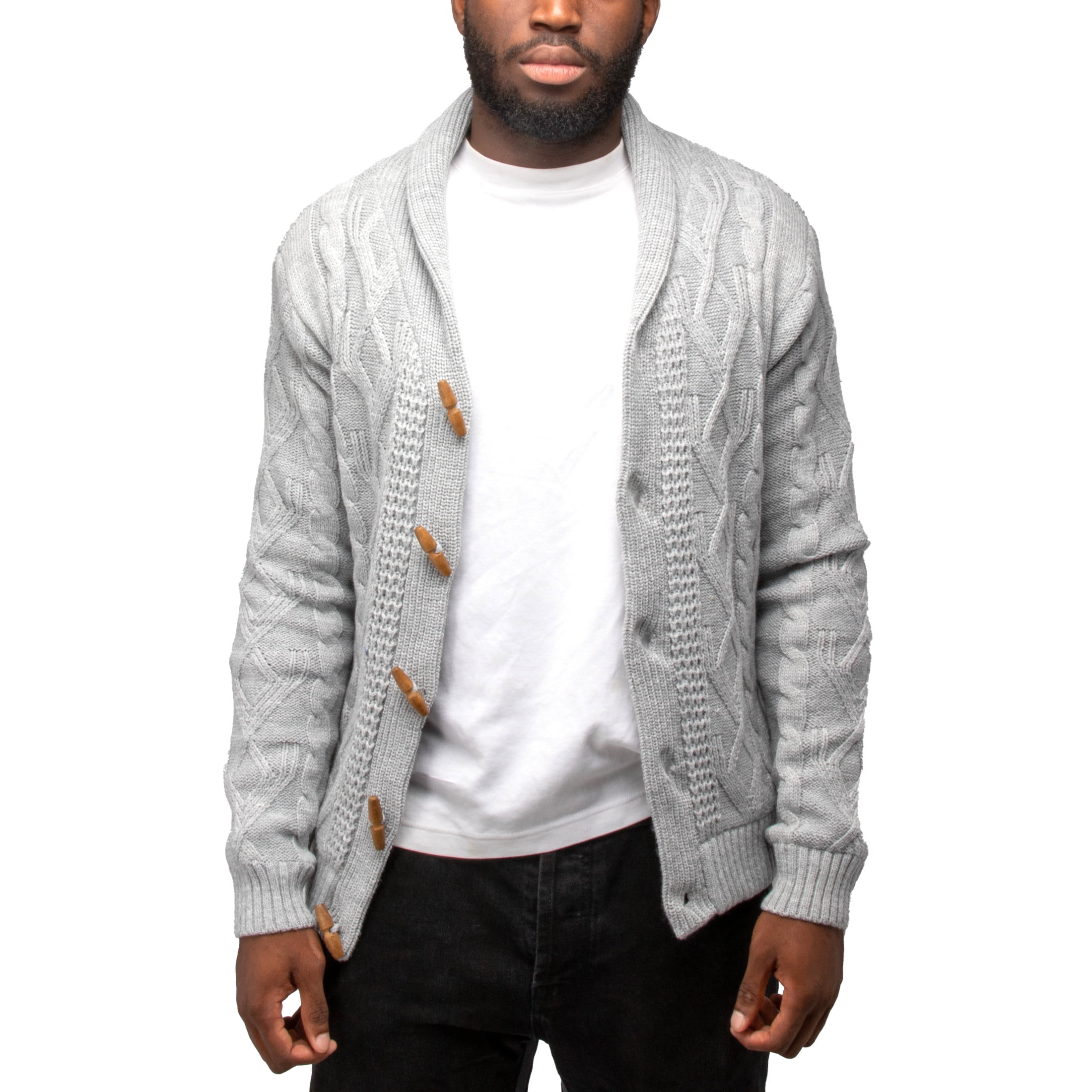 X RAY JEANS Mens Faux Shearling Shawl Collar Cable Knit Cardigan ...