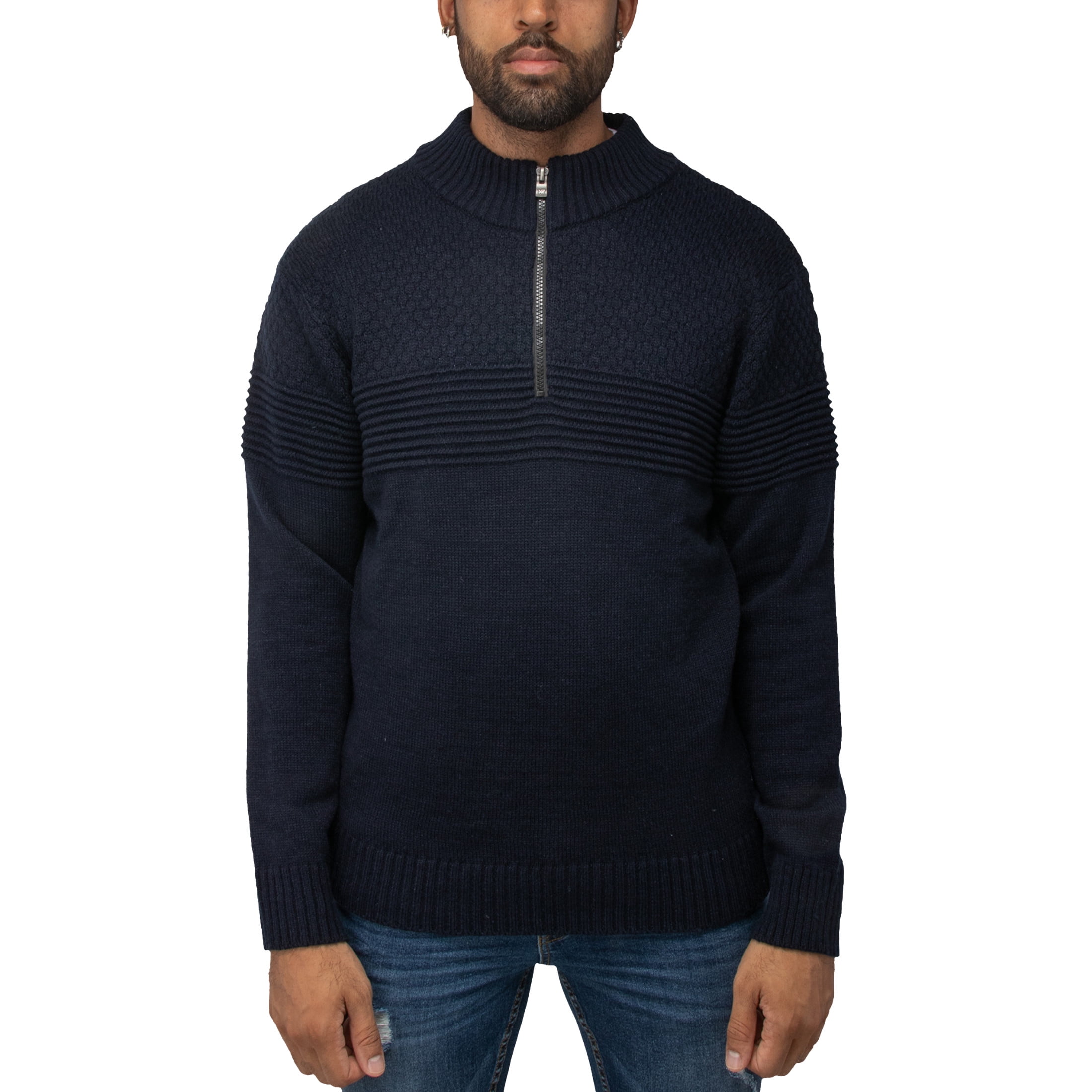 X RAY JEANS Mens Pattern Block Quarter Zip Sweater, Navy, S - Walmart.com