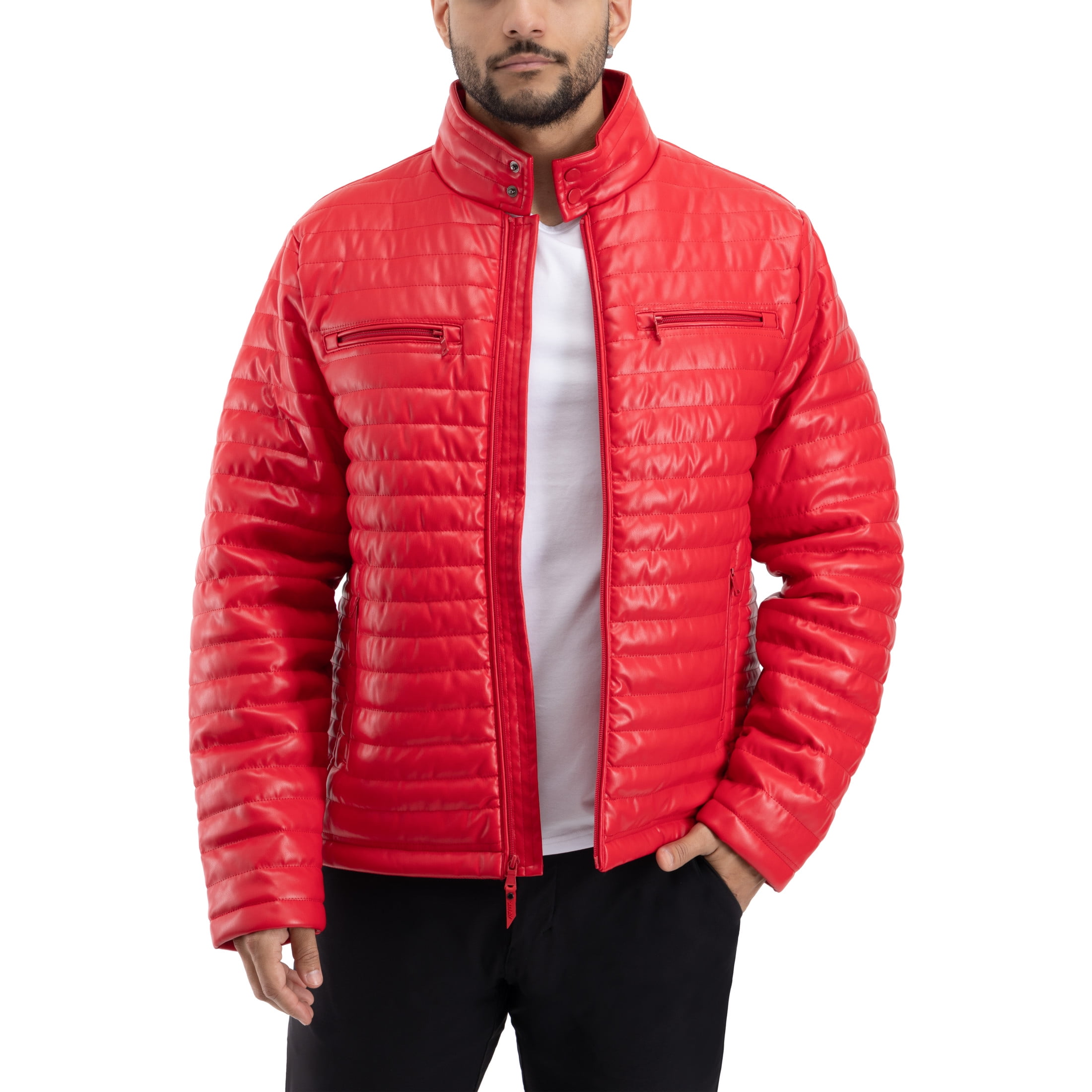 X RAY Jeans PU Quilted Jacket with Faux Shearling Lining, Red, XL ...