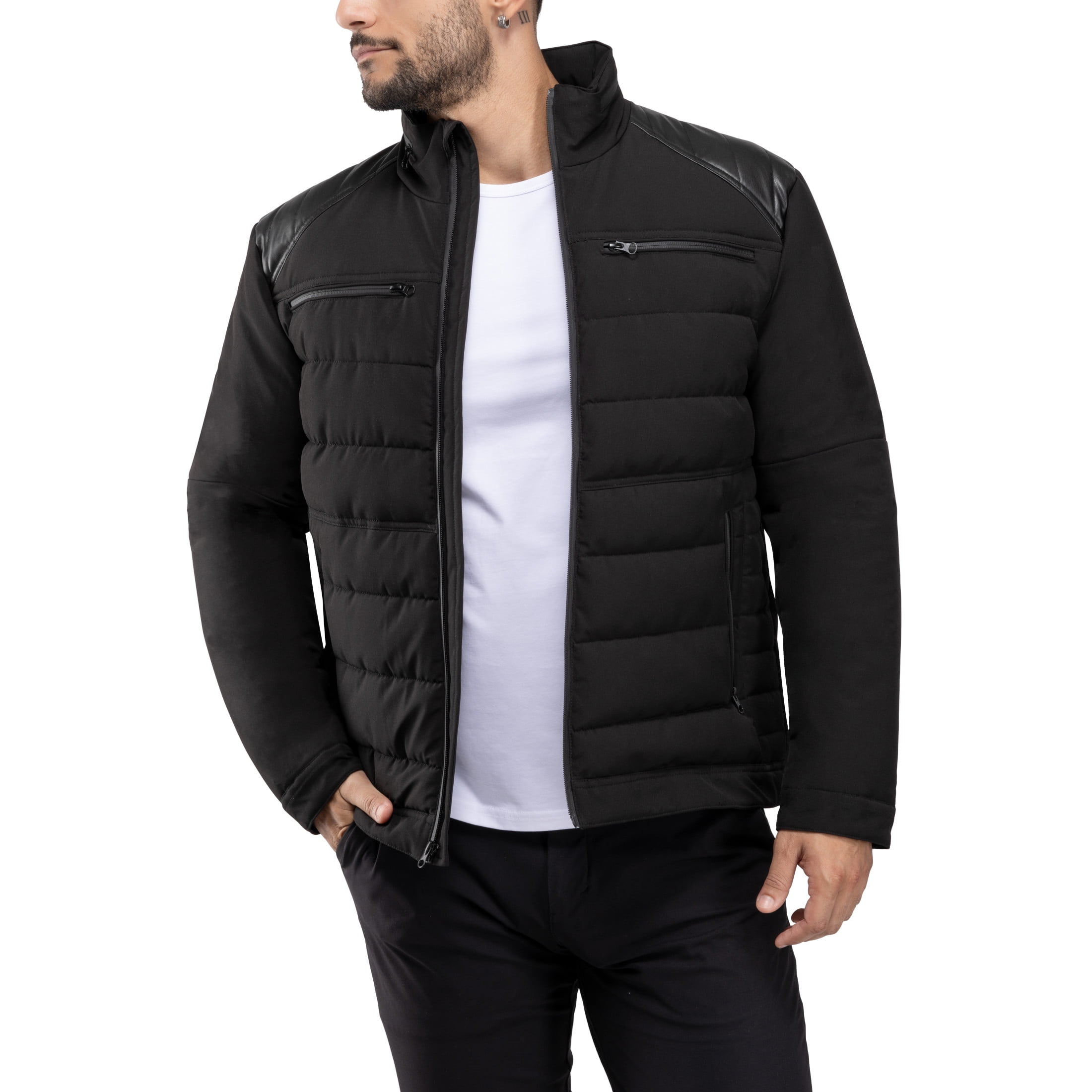 X RAY Jeans Puffer Jacket with PU Shoulder, Black, XL - Walmart.com