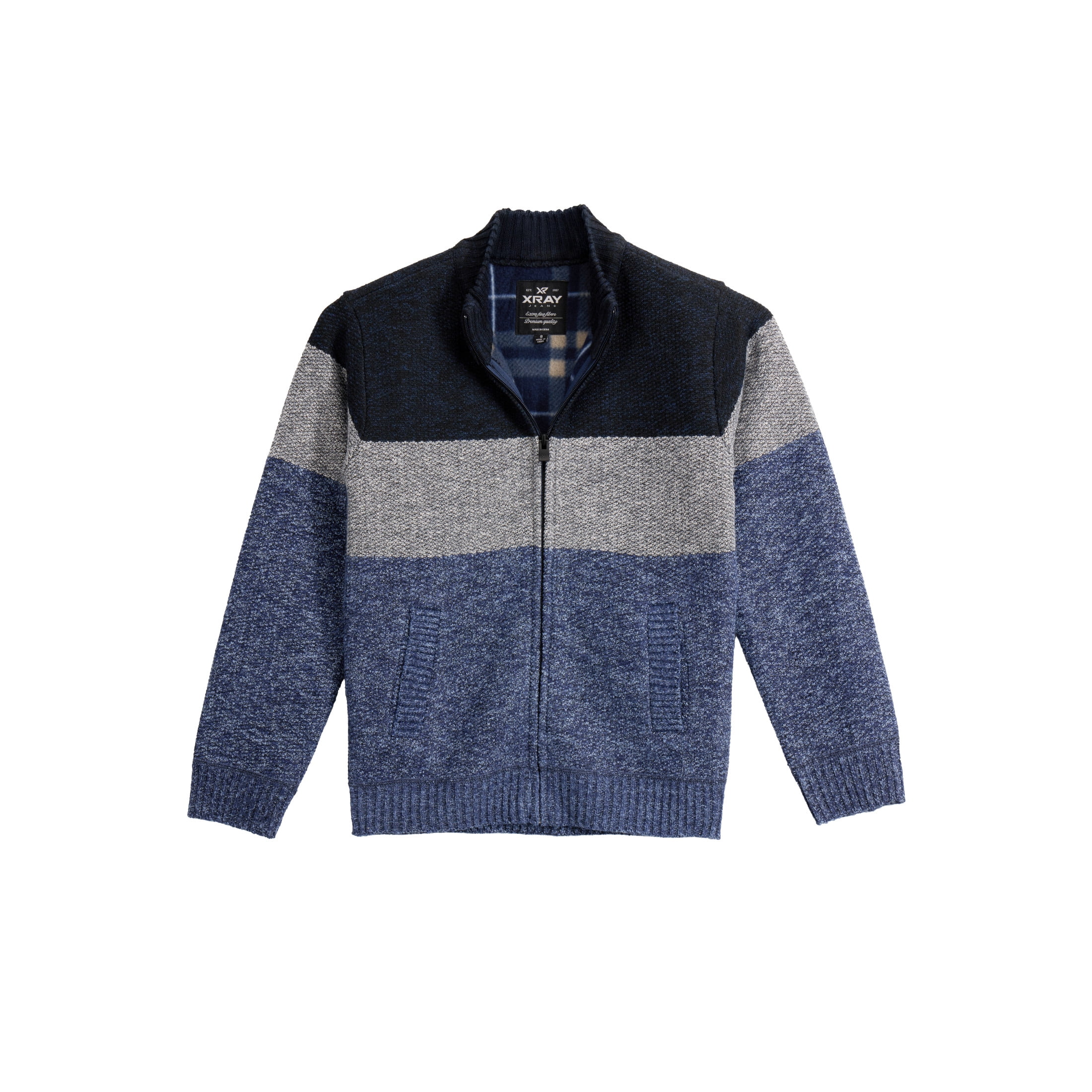 X RAY Jeans Boy's Full Zip Mock Neck Sweater With Fleece Lining, Navy ...