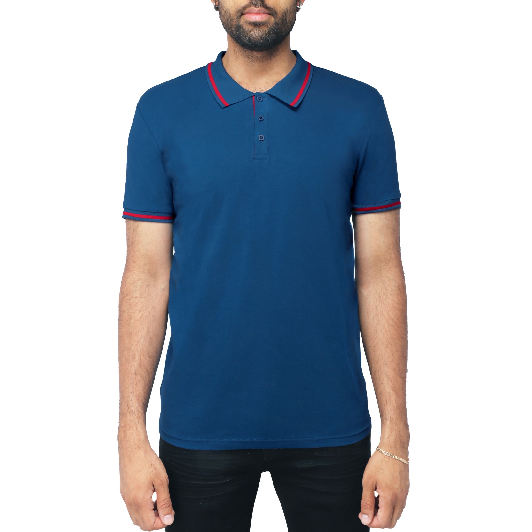 X RAY Jeans Mens Basic Short Sleeve Tipped Polo, Boss Blue/Red, L ...