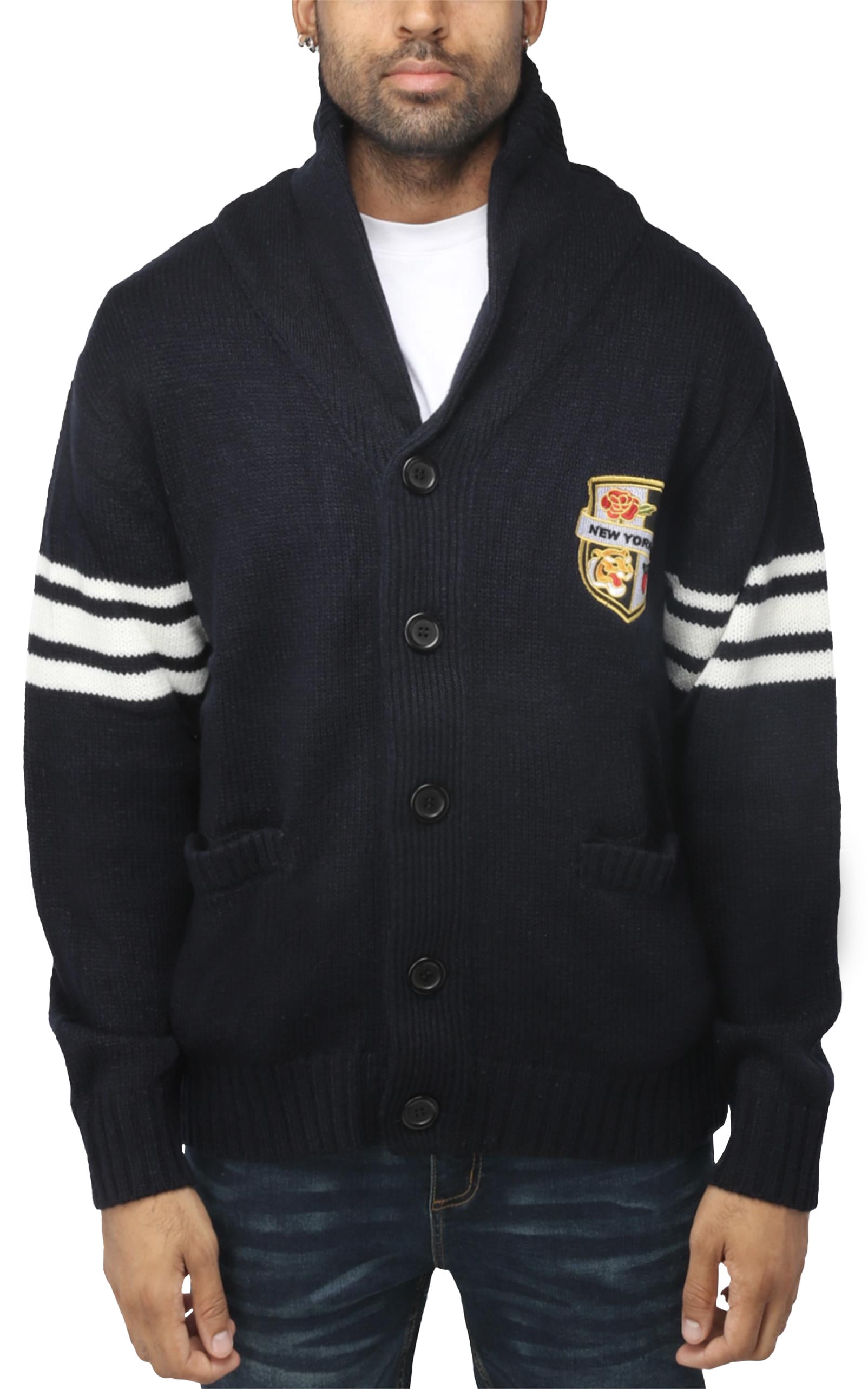 X RAY Men's Cardigan Sweater, Shawl Collar Letterman Button Down ...