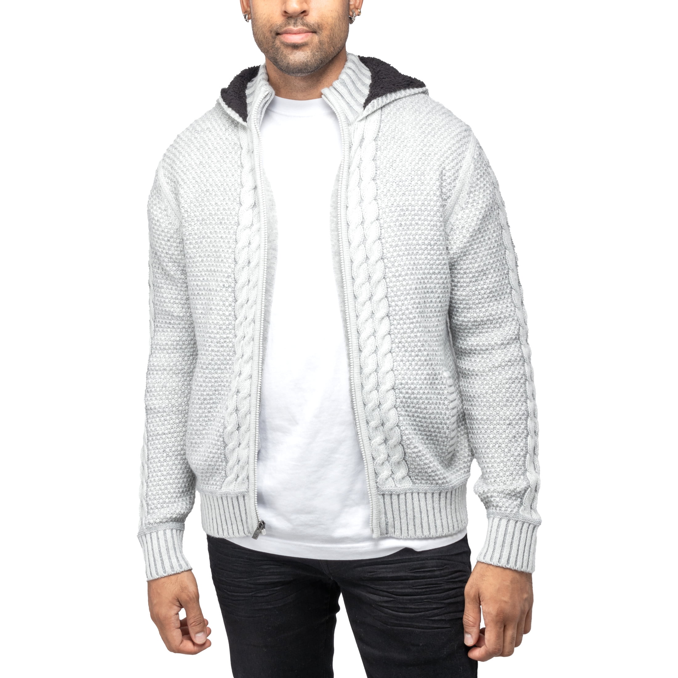 X RAY JEANS Mens Hooded Full-Zip High Neck Sweater Jacket, Oatmeal, L ...