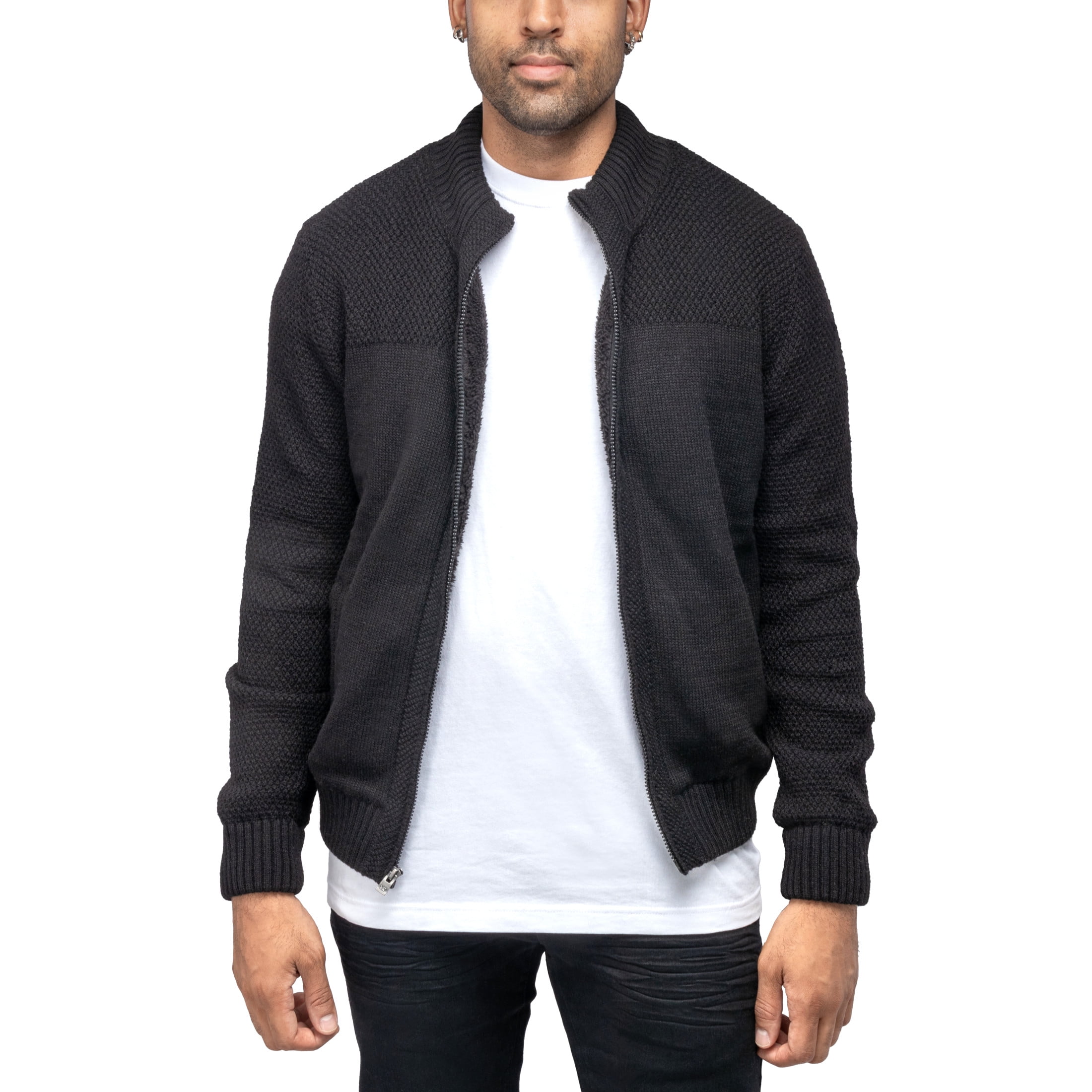 X RAY JEANS Mens Color Blocked Full-Zip High Neck Sweater Jacket, Black ...