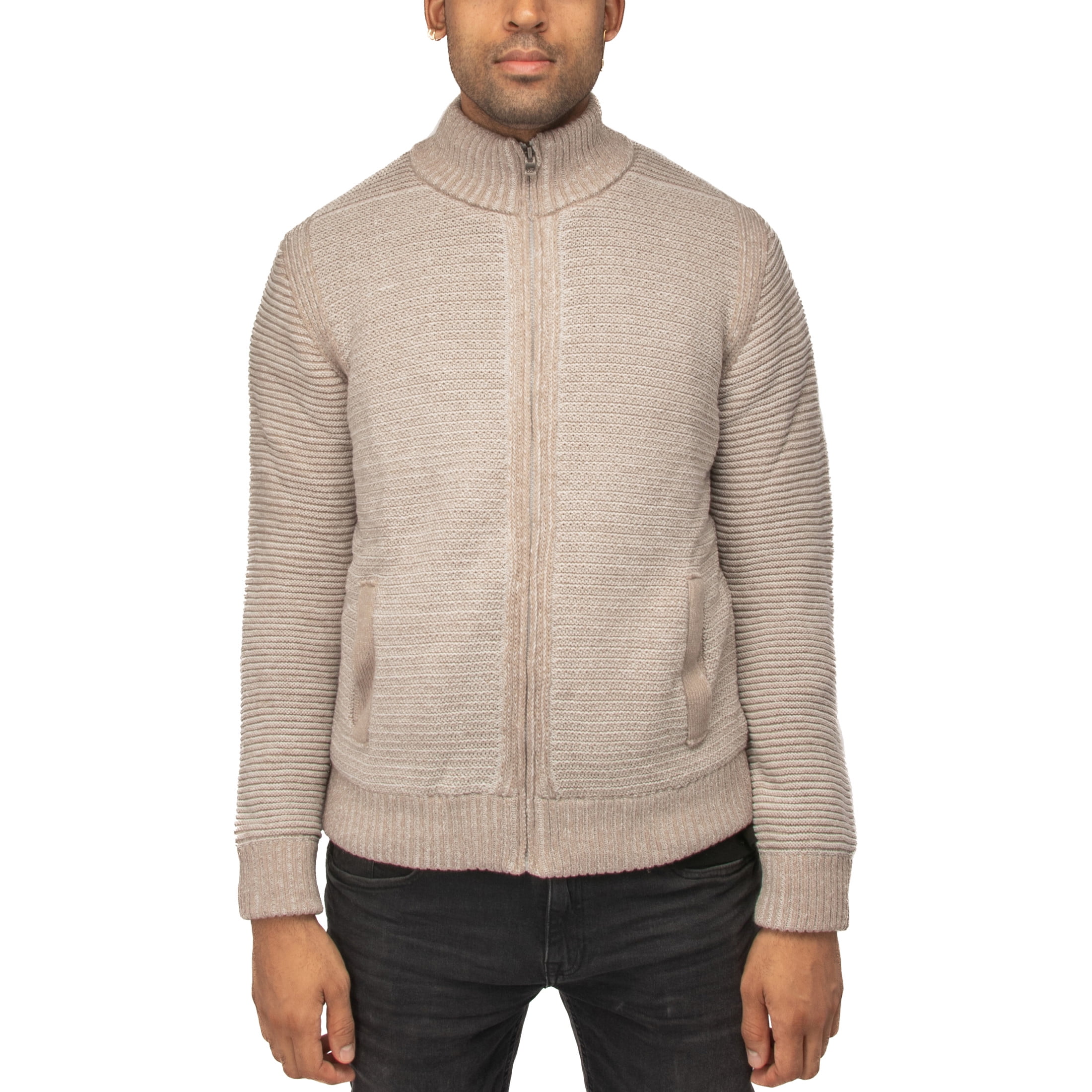 X RAY JEANS Mens Full-Zip High Neck Sweater Jacket, Beige Heather, 3XL ...
