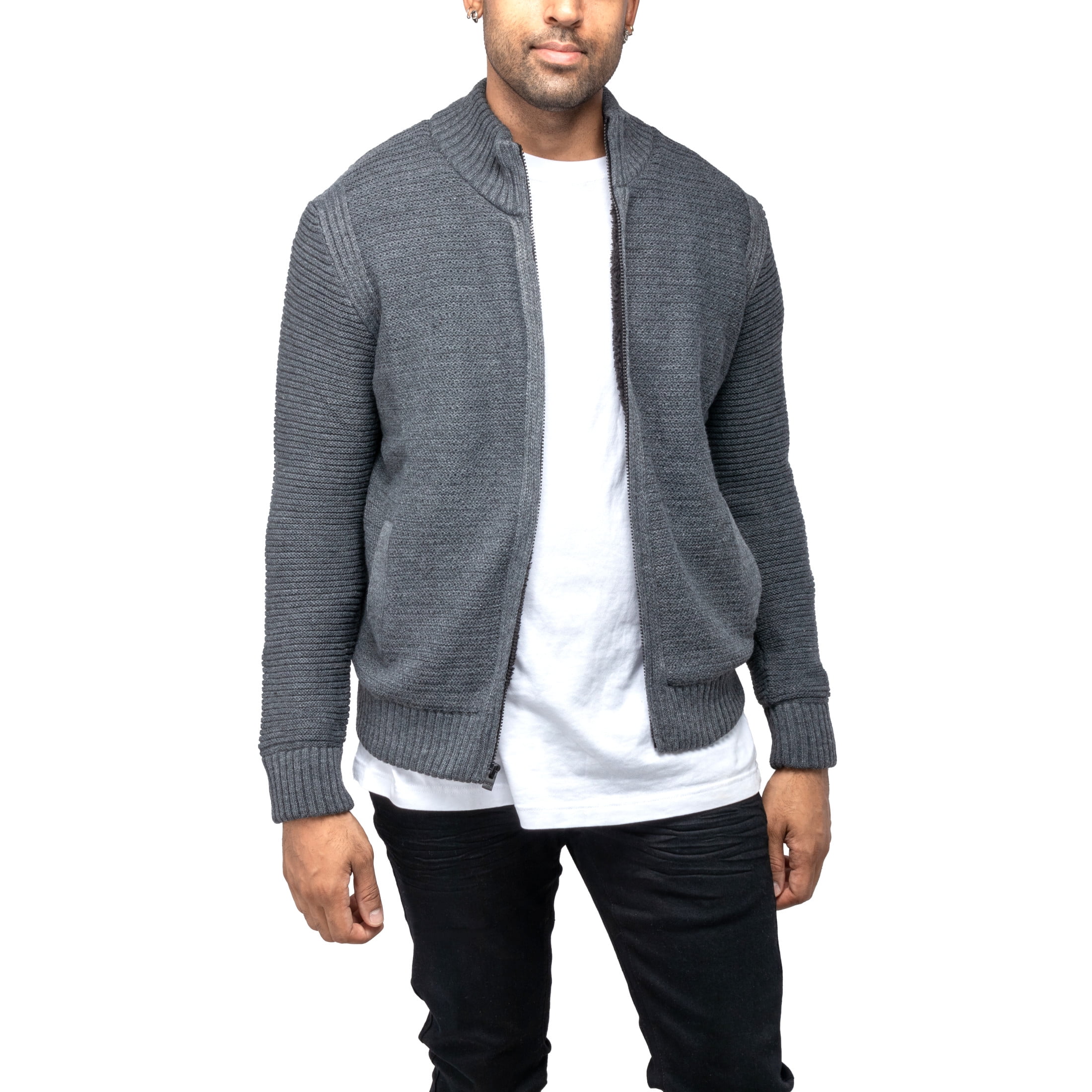 X RAY JEANS Mens Full-Zip High Neck Sweater Jacket, Charcoal, 6XL ...