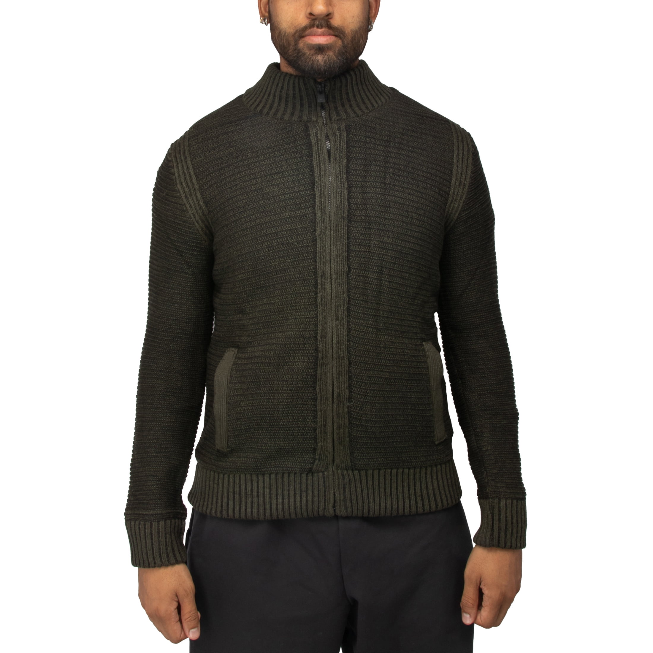 X RAY JEANS Mens Full-Zip High Neck Sweater Jacket, Olive, 5XL ...