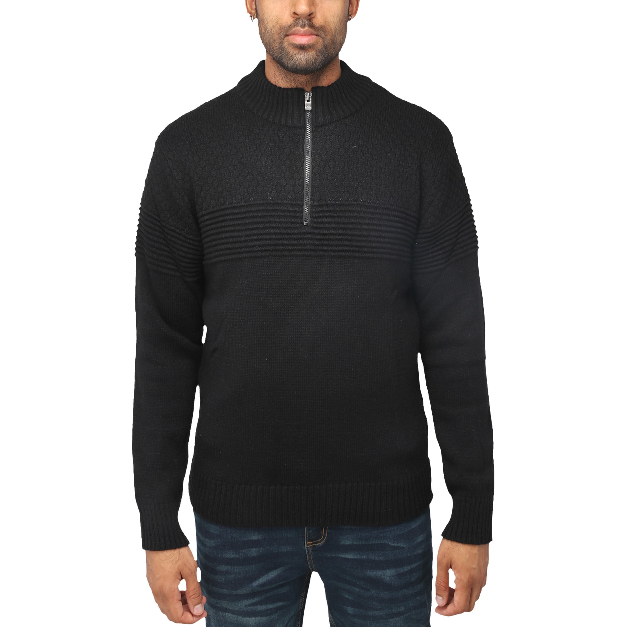X RAY JEANS Mens Pattern Block Quarter Zip Sweater, Black, L - Walmart.com