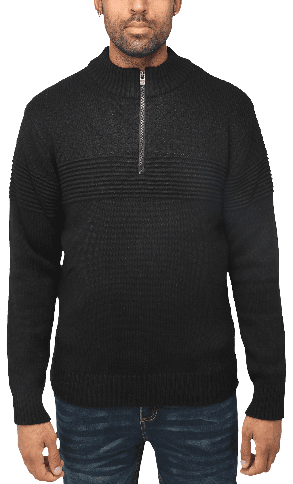 X RAY Men's Quarter Zip Sweater, Slim Fit Knit Pattern Block Long ...