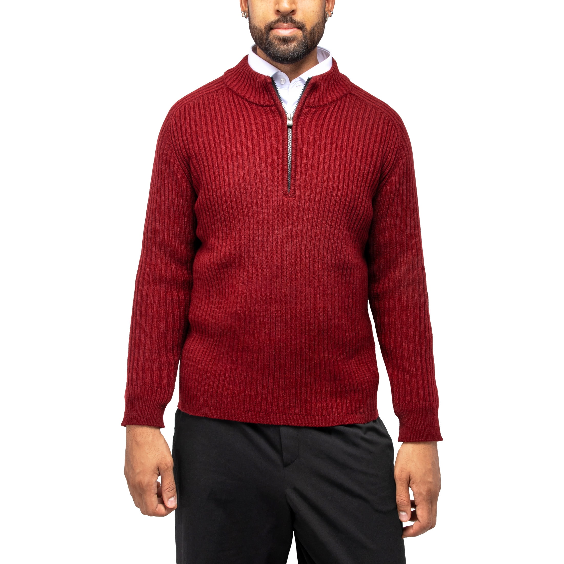 X RAY JEANS Mens Ribbed Mock Neck Quarter-Zip Sweater, Burgundy, 2XL ...