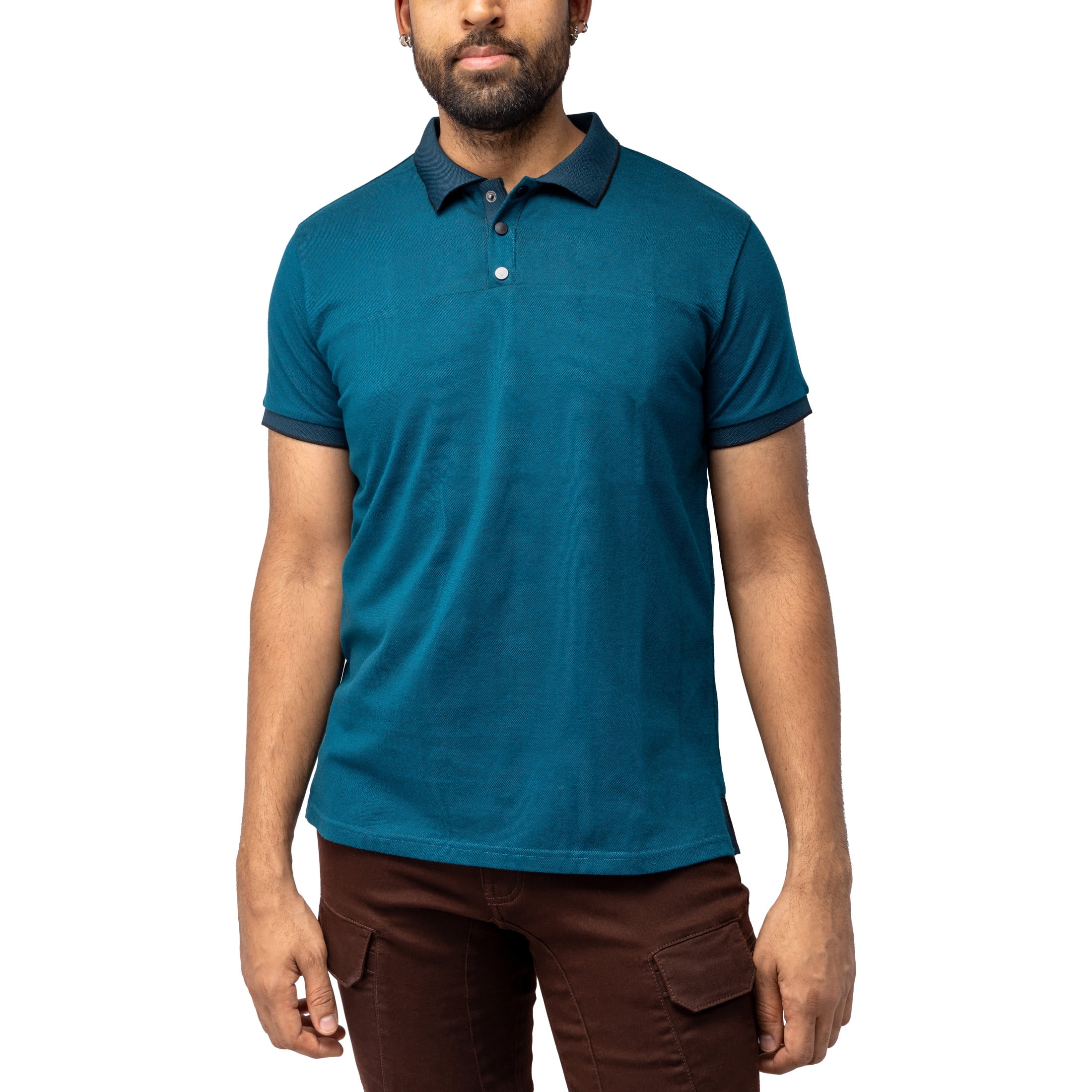 X RAY Jeans Mens Short Sleeve Pieced Pique Tipped Polo, Teal, L - Walmart.com
