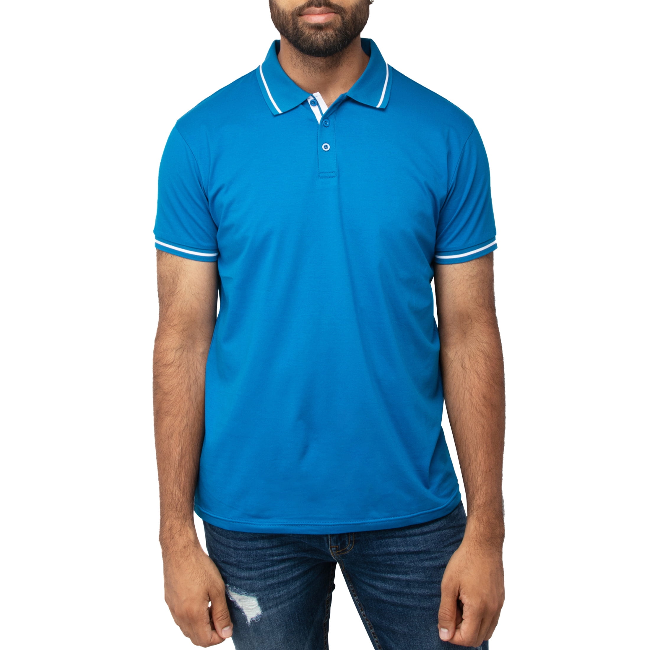 X RAY Jeans Mens Basic Short Sleeve Tipped Polo, Ocean Blue/White, L ...