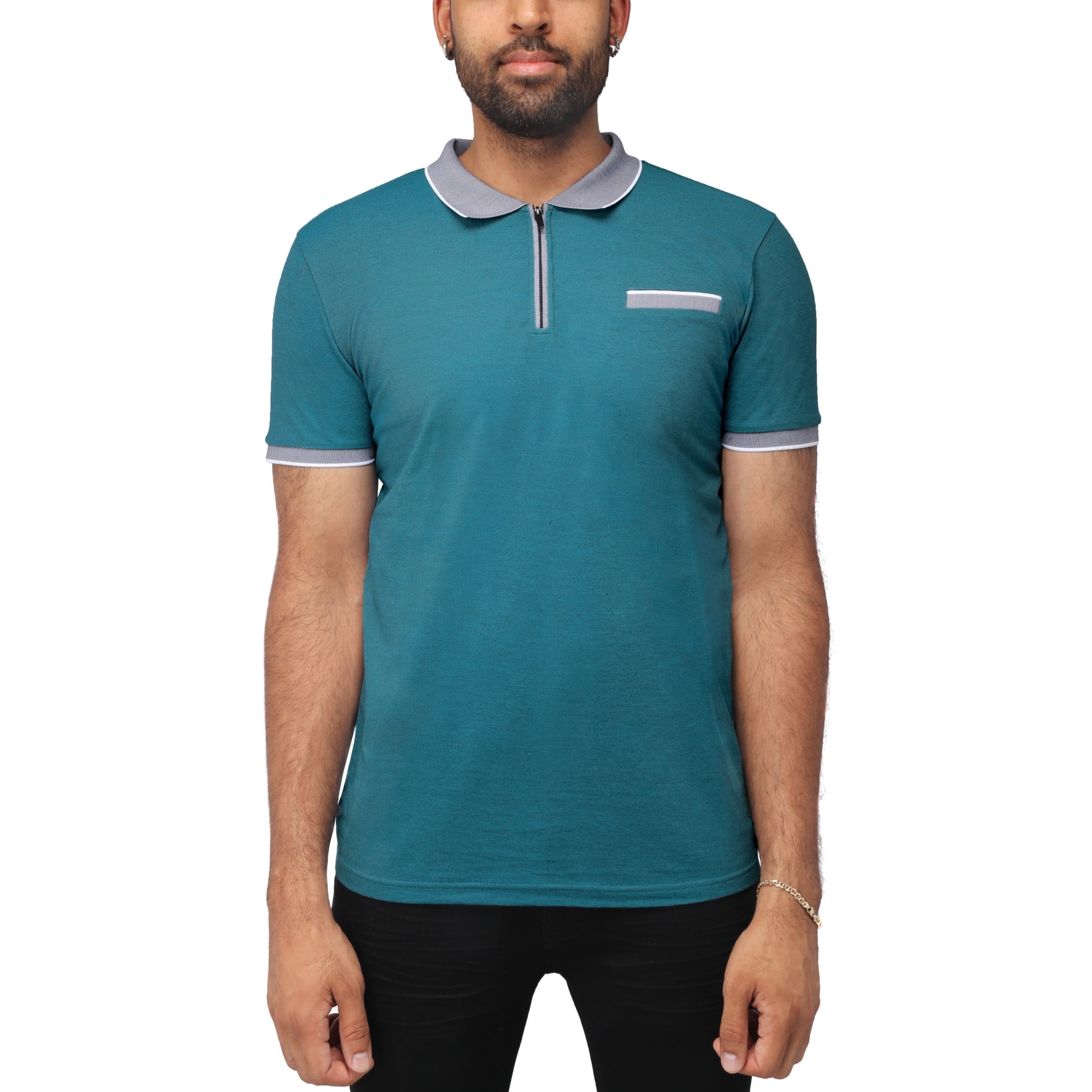 X RAY Jeans Mens Short Sleeve Zip-Neck Polo, Teal/Navy, L - Walmart.com
