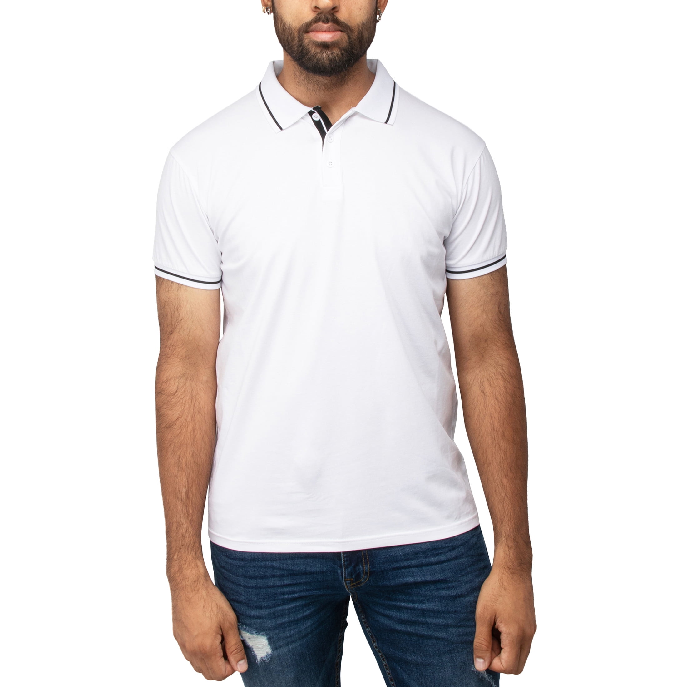 X RAY Jeans Mens Basic Short Sleeve Tipped Polo, White/Black, S ...