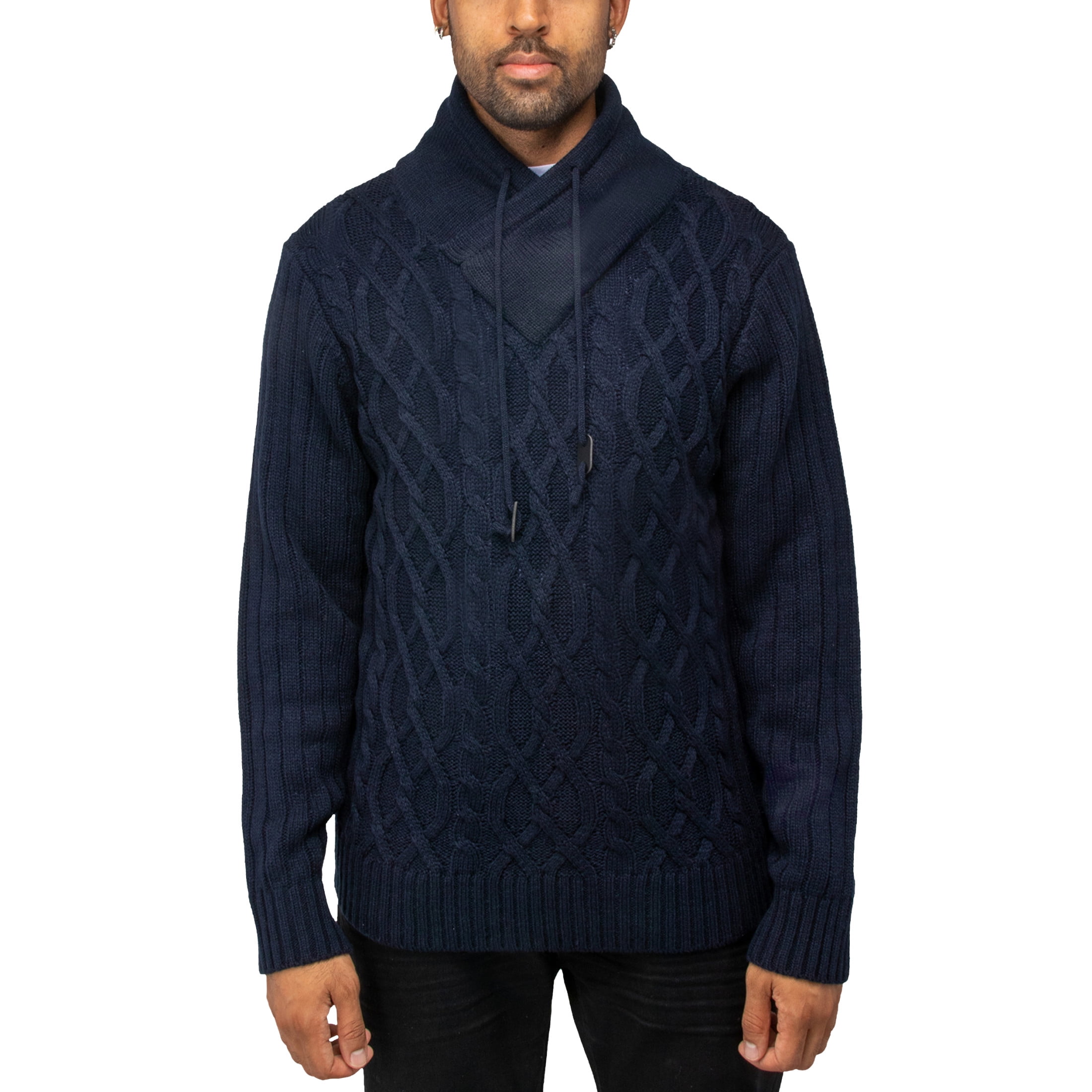 X RAY JEANS Mens Cable Knit Cowl Neck Sweater, Navy, L - Walmart.com
