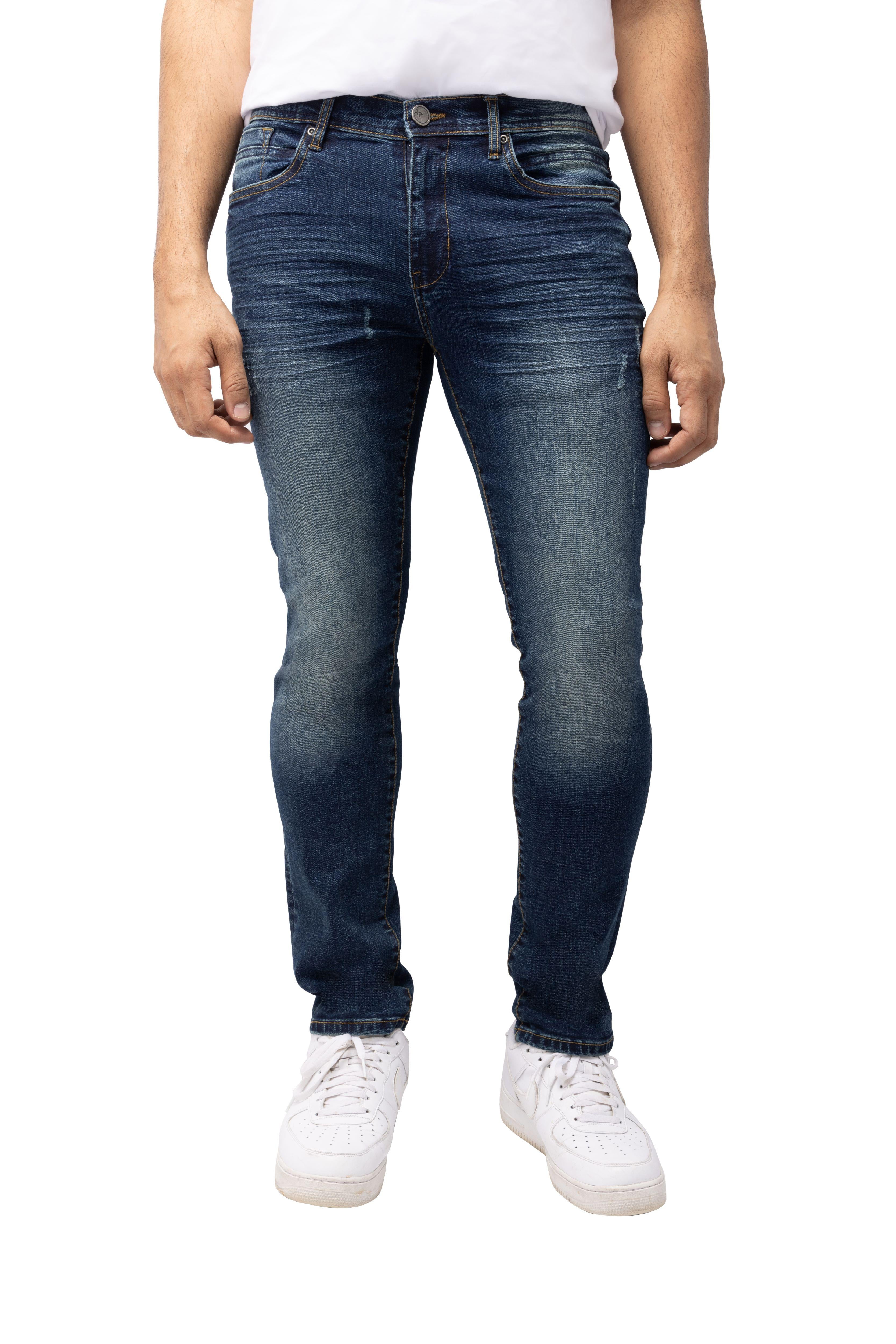 X RAY Men's Slim Fit Stretch Jeans, Tapered Leg Flex Denim Pants, Blue ...