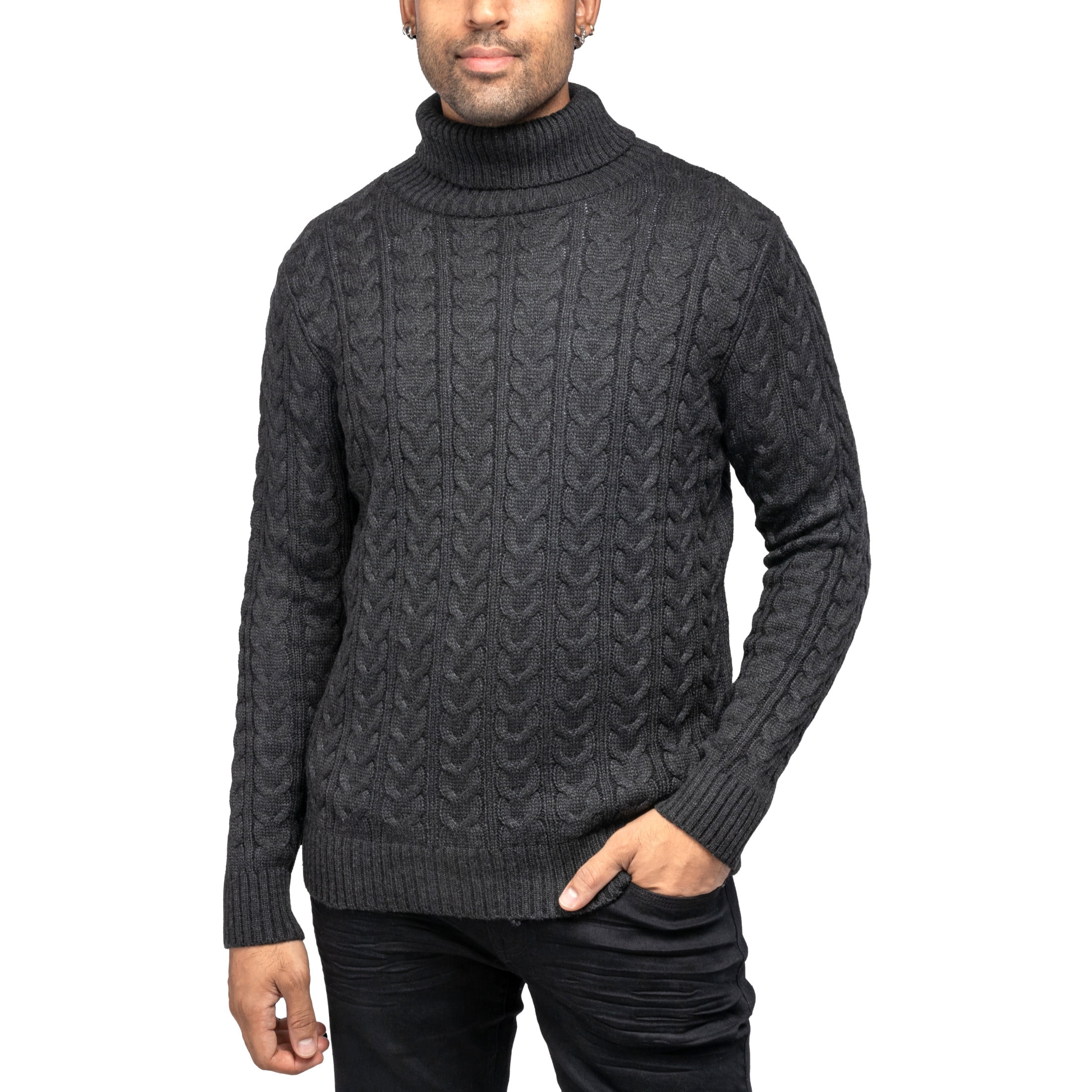 X RAY JEANS Mens Cable Knit Roll Neck Sweater, Charcoal, 2XL - Walmart.com