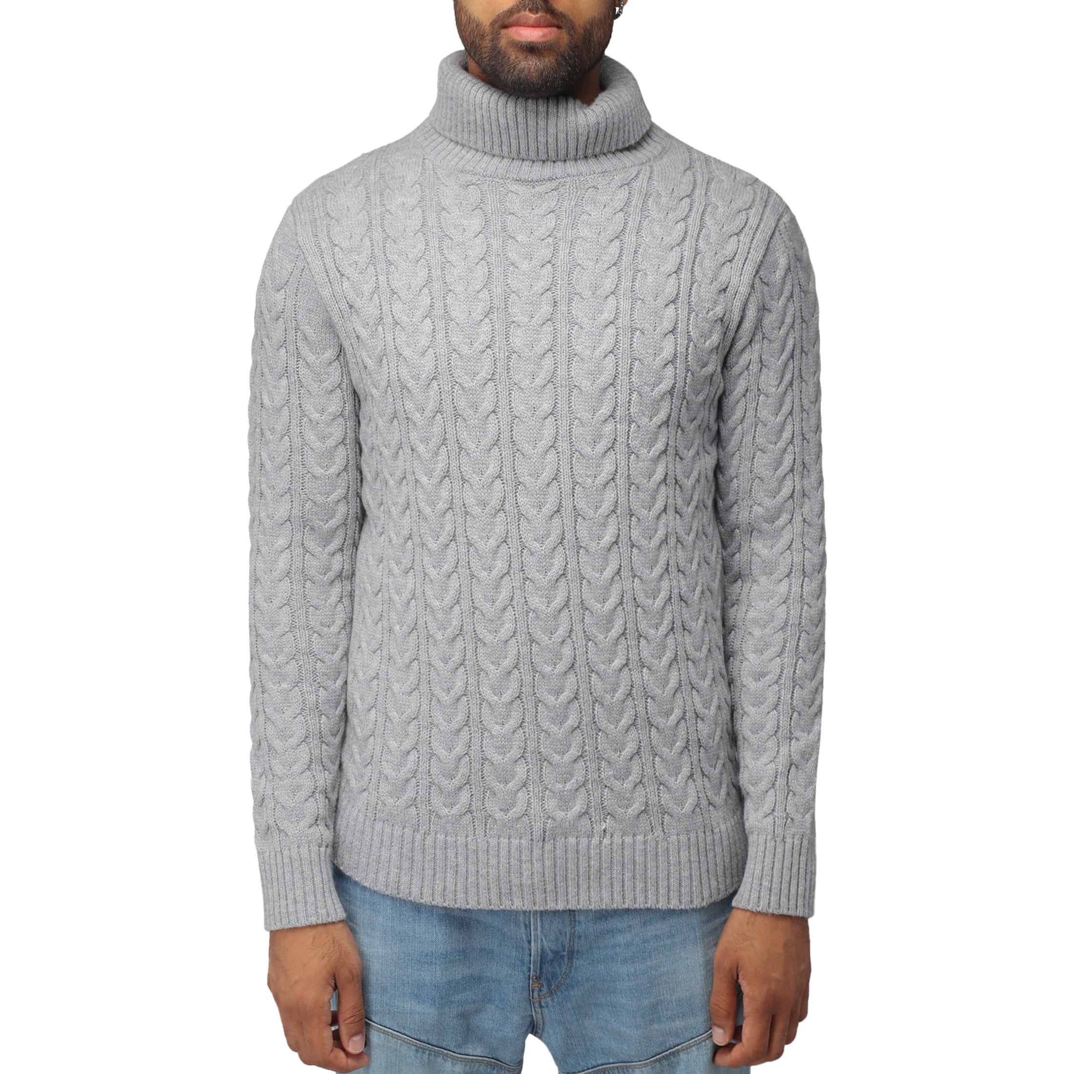 X RAY JEANS Mens Cable Knit Roll Neck Sweater, Heather Grey, M ...