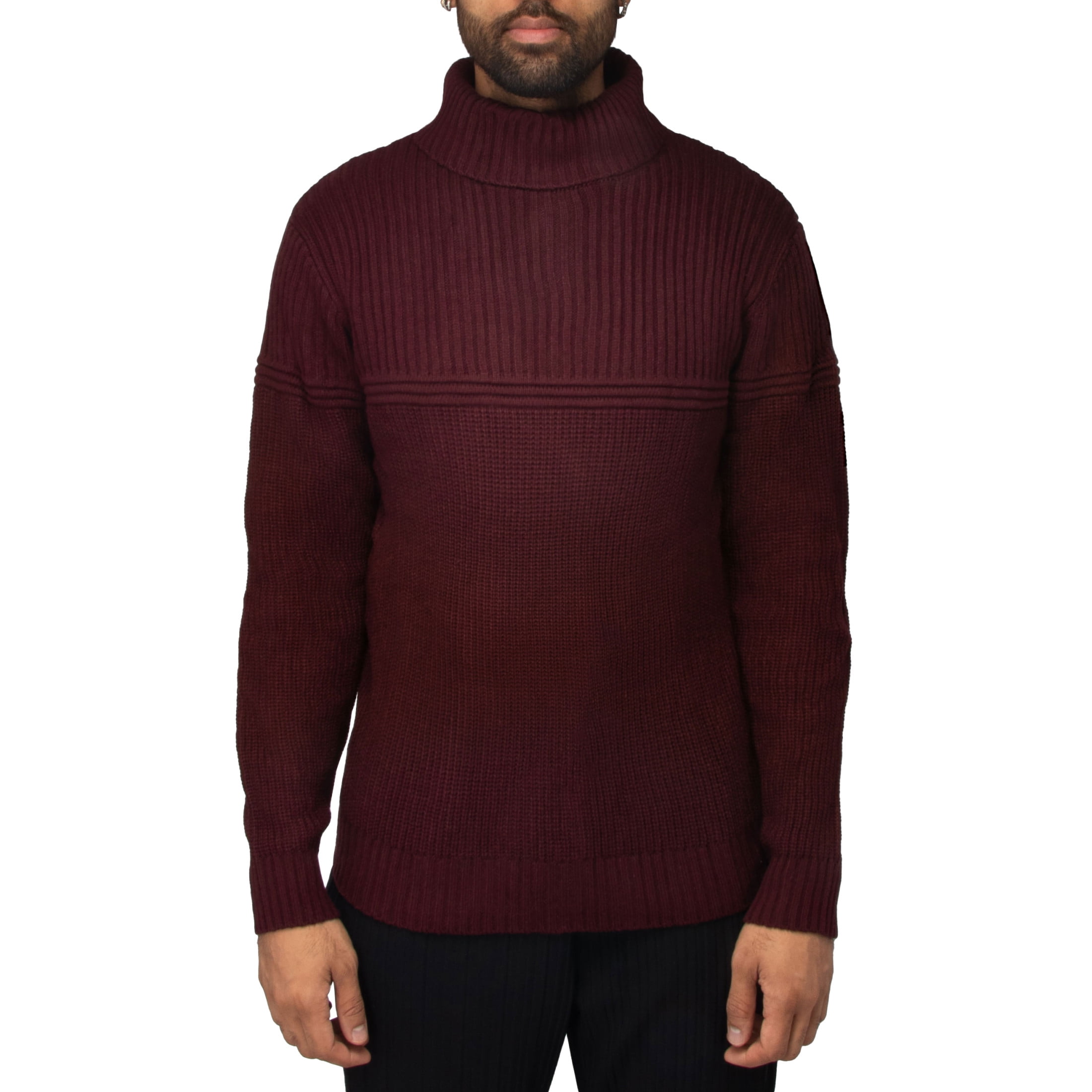 X RAY JEANS Mens Ribbed Pattern Turtleneck Sweater, Burgundy, S ...