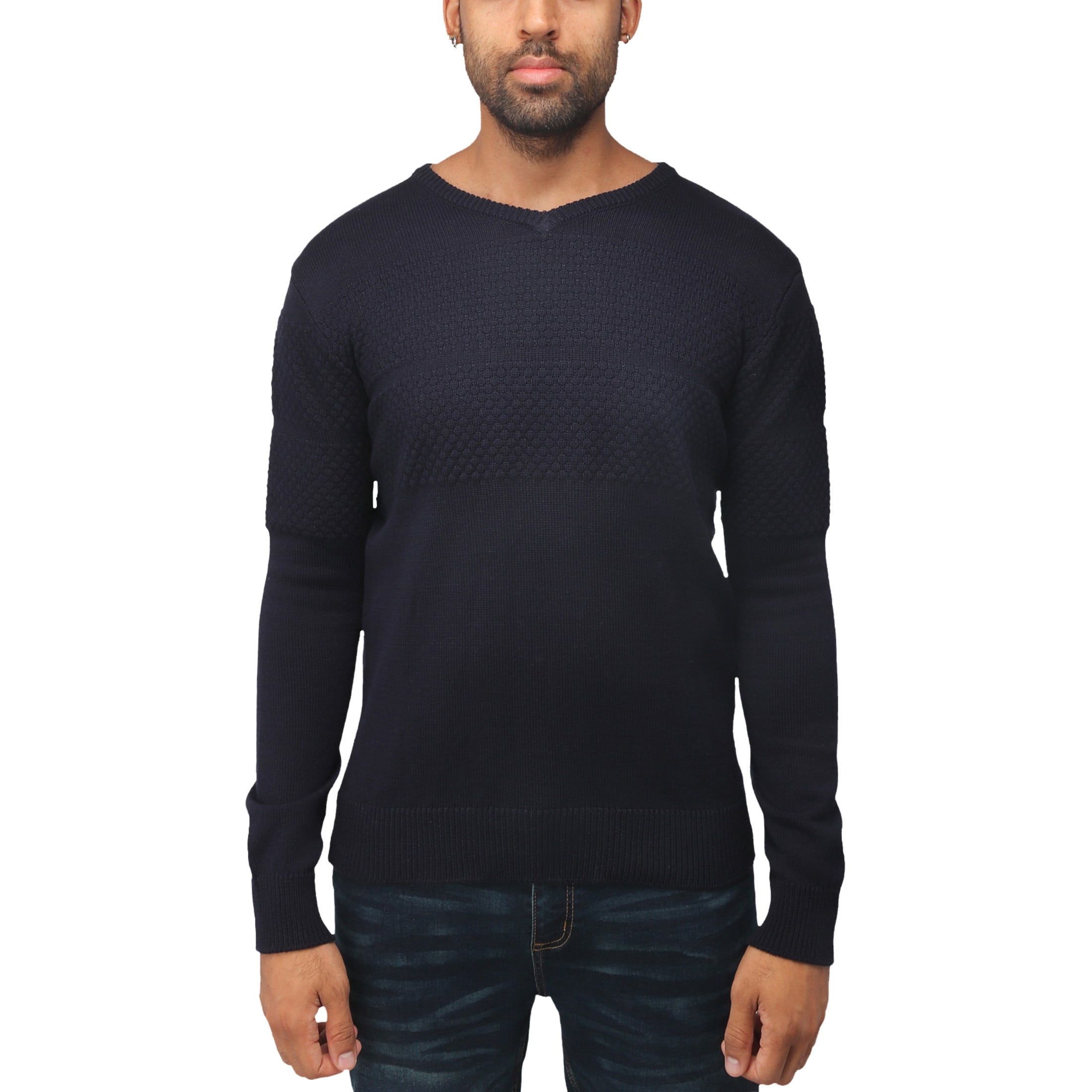 X RAY JEANS Mens V-Neck Honeycomb Knit Sweater, Navy, L - Walmart.com