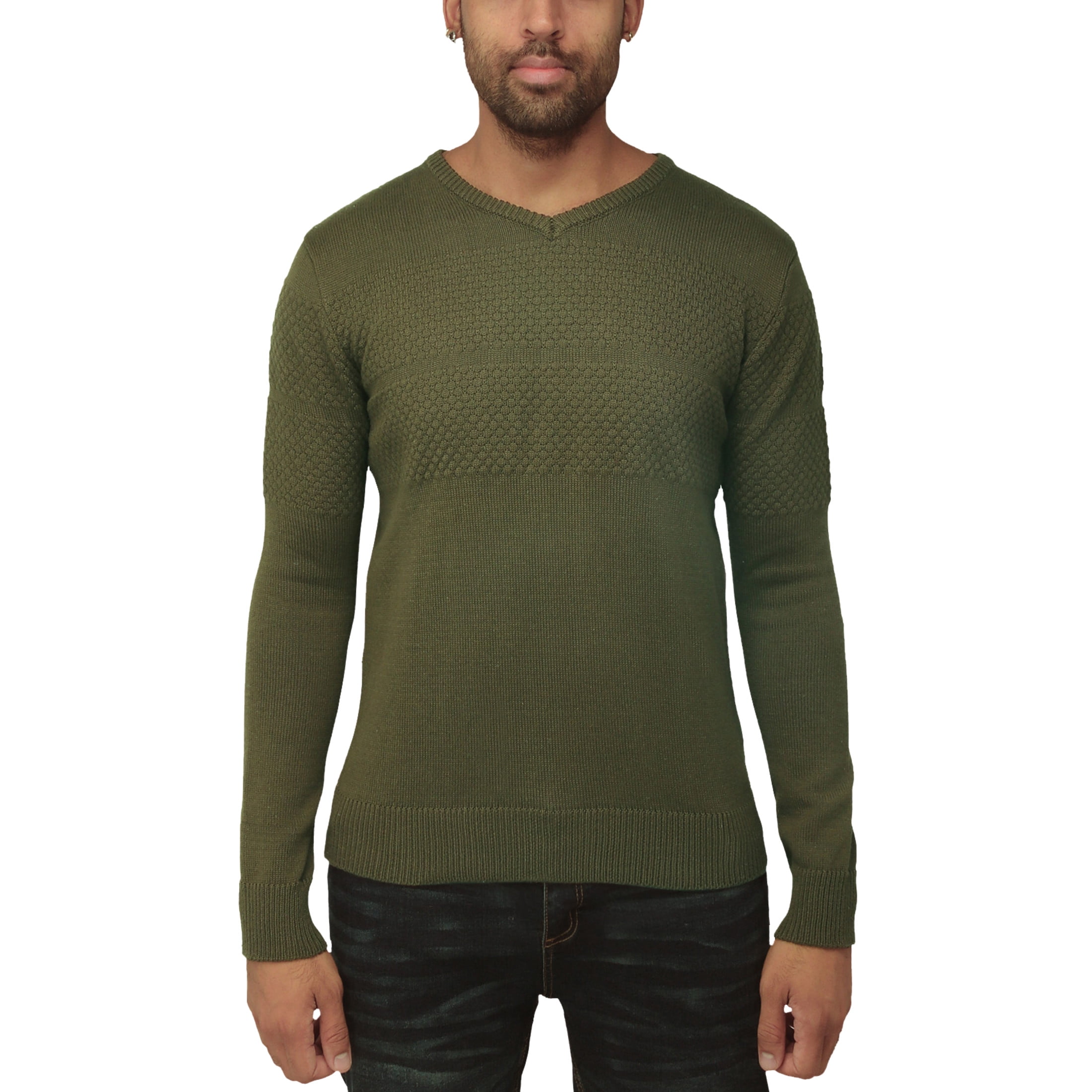 X RAY JEANS Mens V-Neck Honeycomb Knit Sweater, Olive, XL - Walmart.com