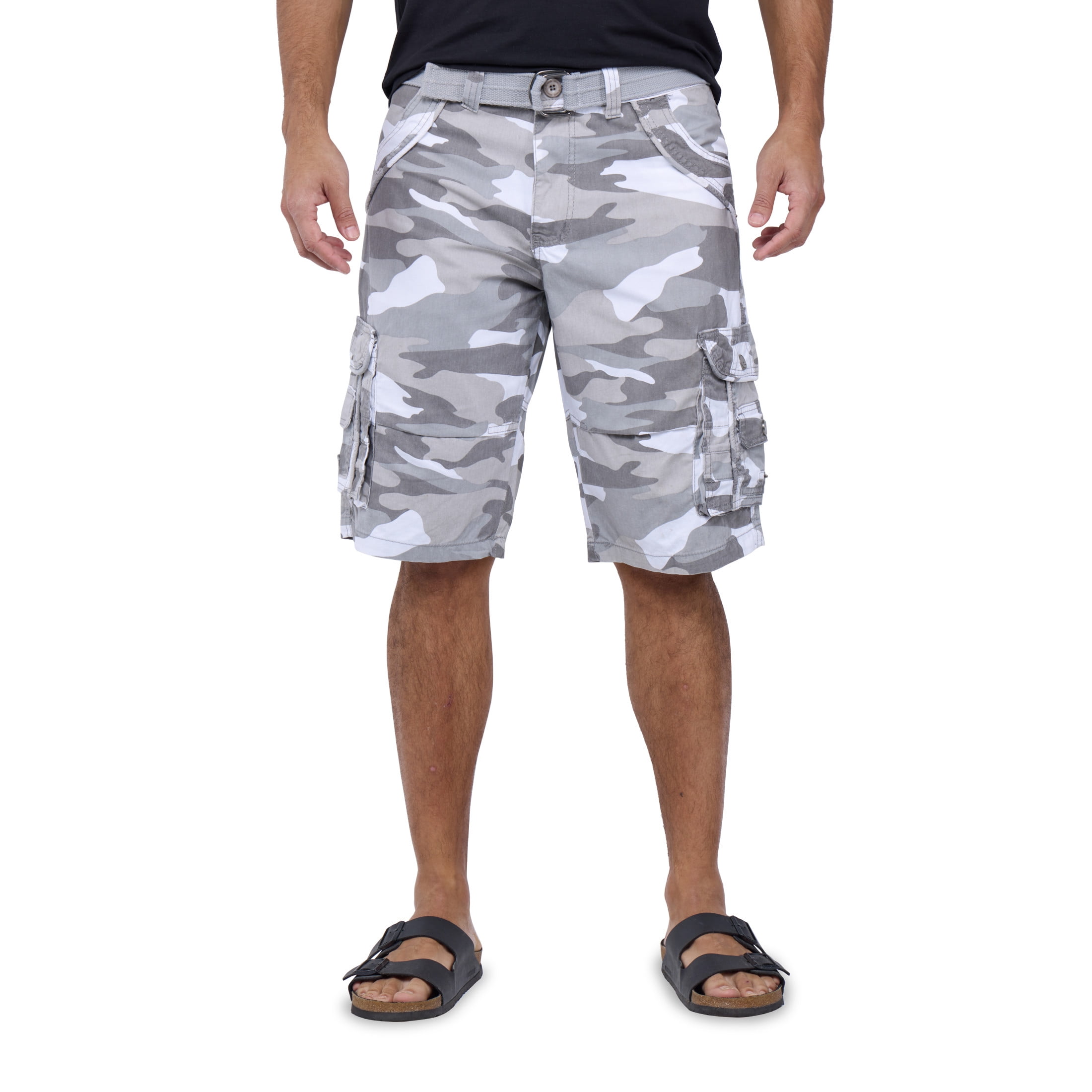 X RAY JEANS Men's Belted 12.5" Inseam Knee Length Cargo Shorts, White ...