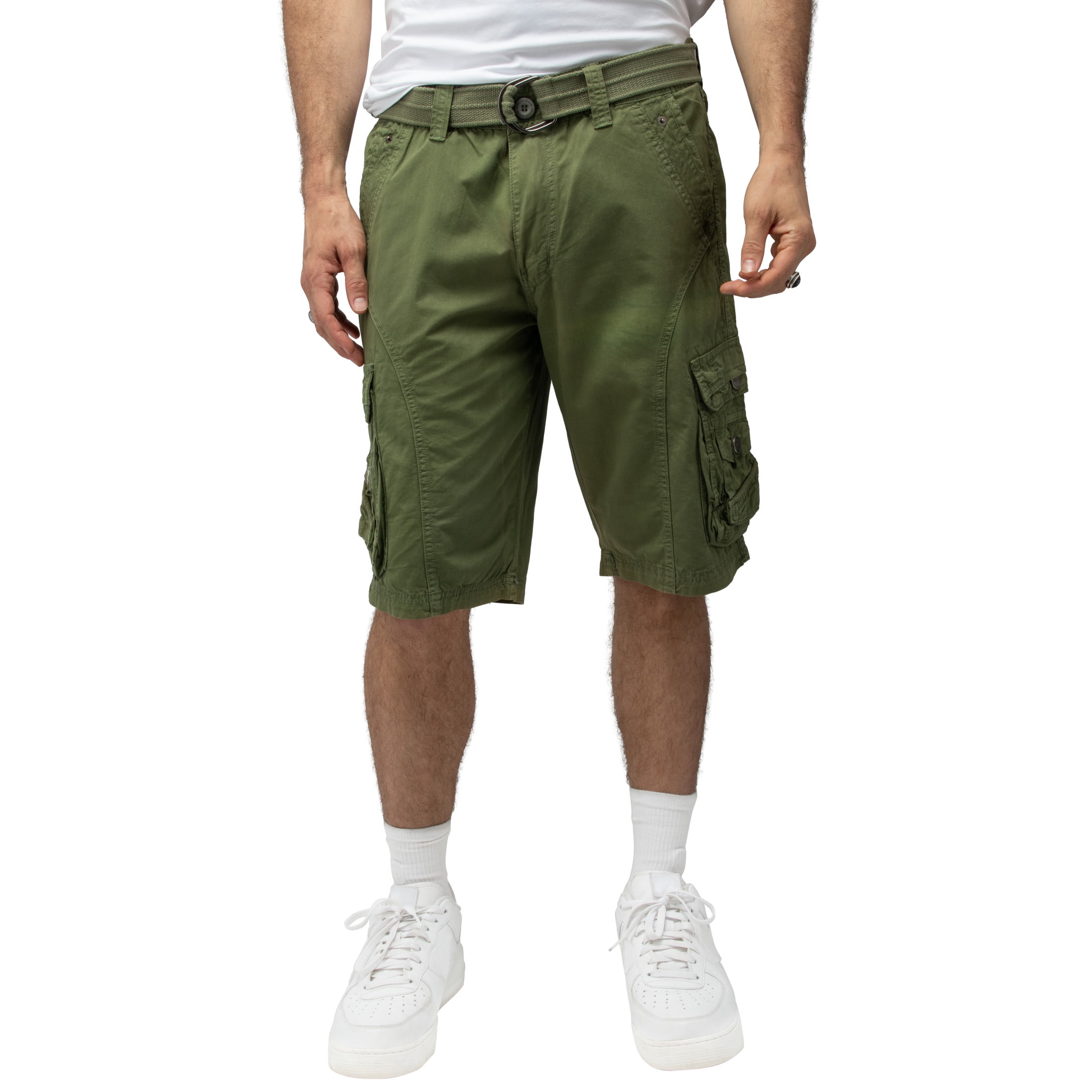X RAY JEANS Men's Belted 12.5" Inseam Knee Length Cargo Shorts, Grass ...