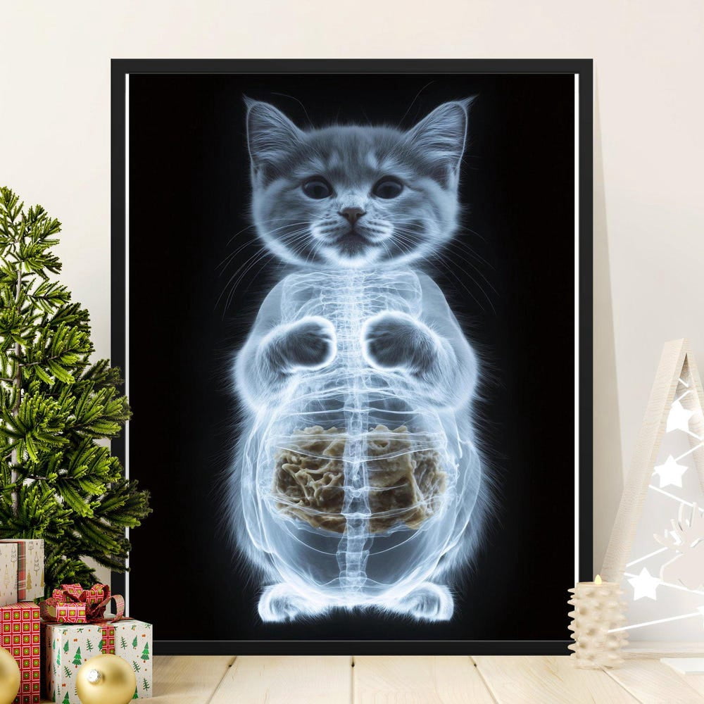 X-Ray Cute Cat Poster, Unique Wall Art, Cat Lover Decor, Animal Anatomy ...