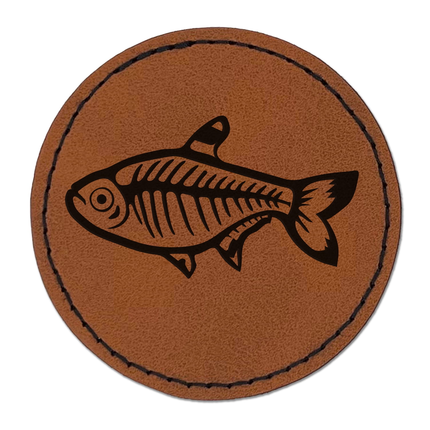 X-Ray Tetra Skeleton Fish 2.5" Faux Leather Round Engraved Iron-On ...